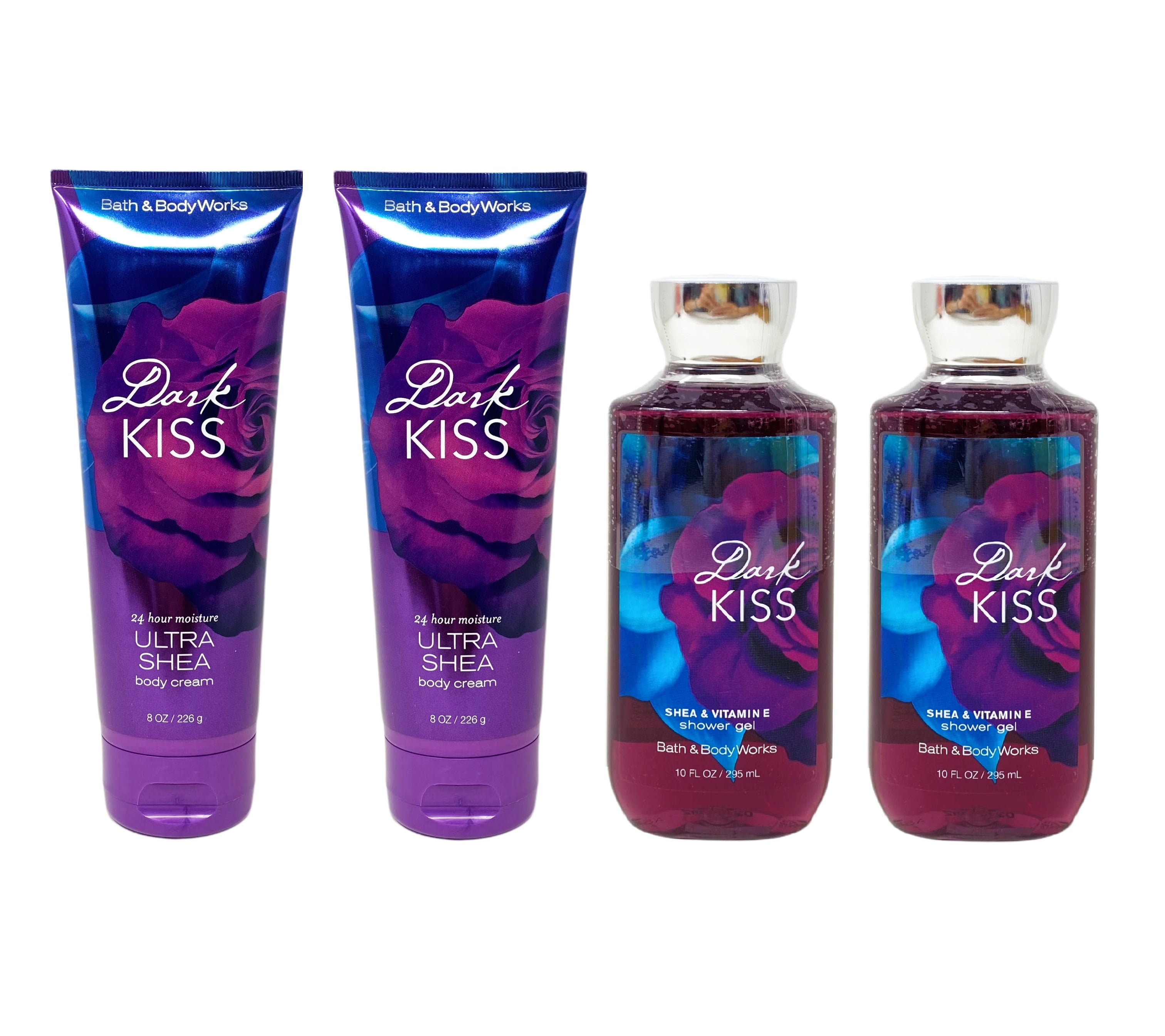 Bath and Body Works Dark Kiss 4 Pack Bundle - 2 Body Creams and 2 Shower Gels - Full Size ...