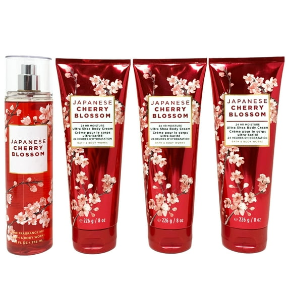 Bath and Body Works Japanese Cherry Blossom Gift Set - Fine Fragrance Mist & 3 Ultra Shea Body ...