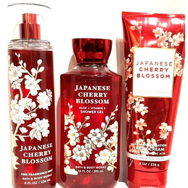 Bath and Body Works Japanese Cherry Blossom Body Cream, Shower Gel and Fine Fragrance Mist 3 ...