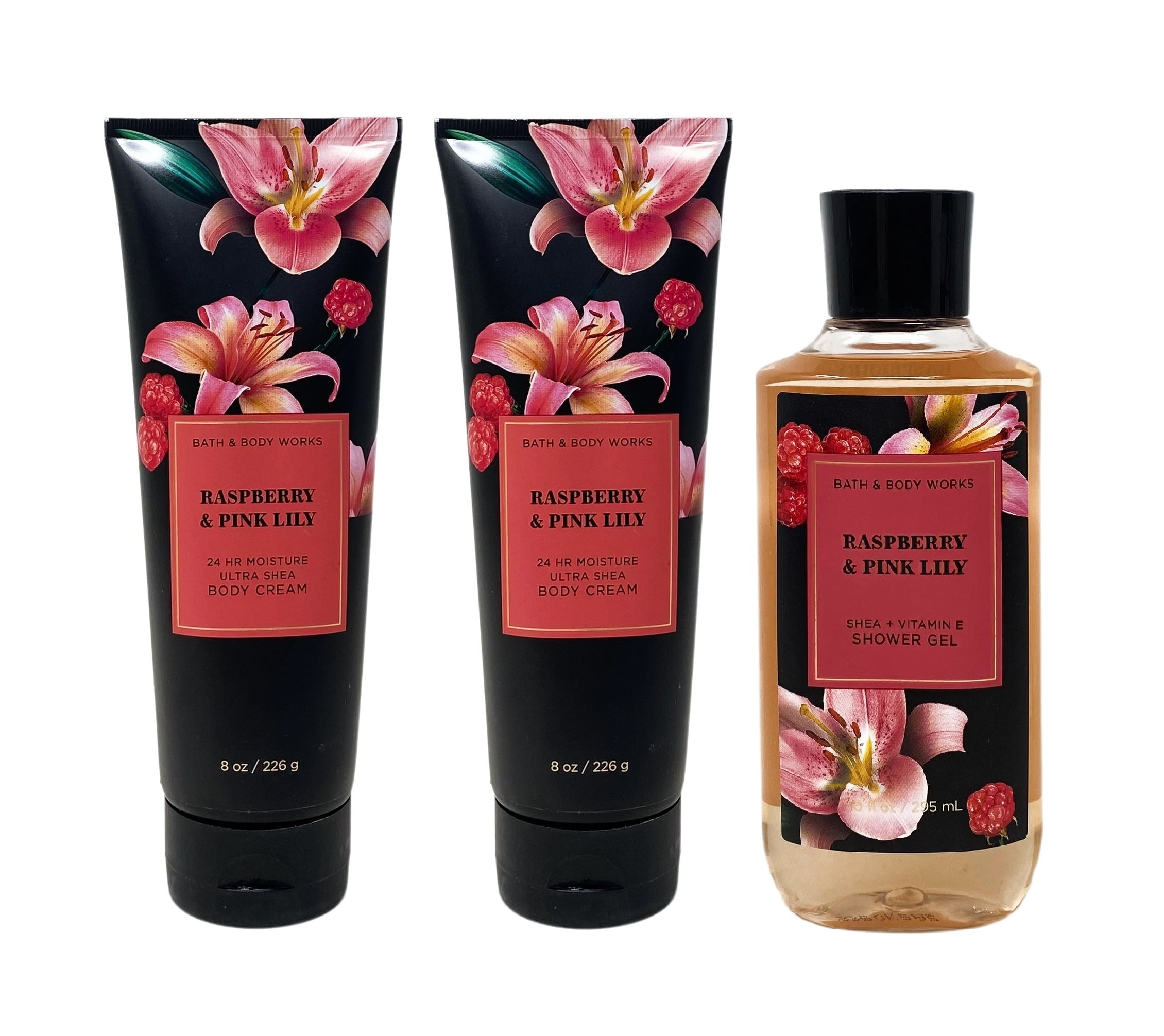 Bath and Body Works Raspberry & Pink Lily 3 Pack Set - 2 Body Creams ...