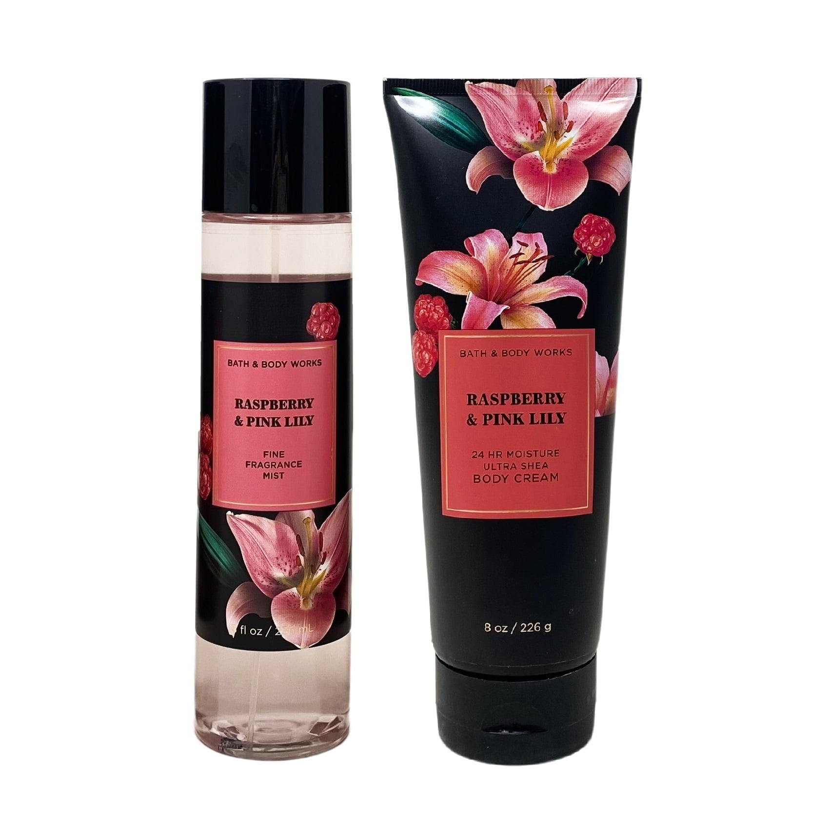 Bath and Body Works Raspberry & Pink Lily Duo Bundle - Fine Fragrance ...