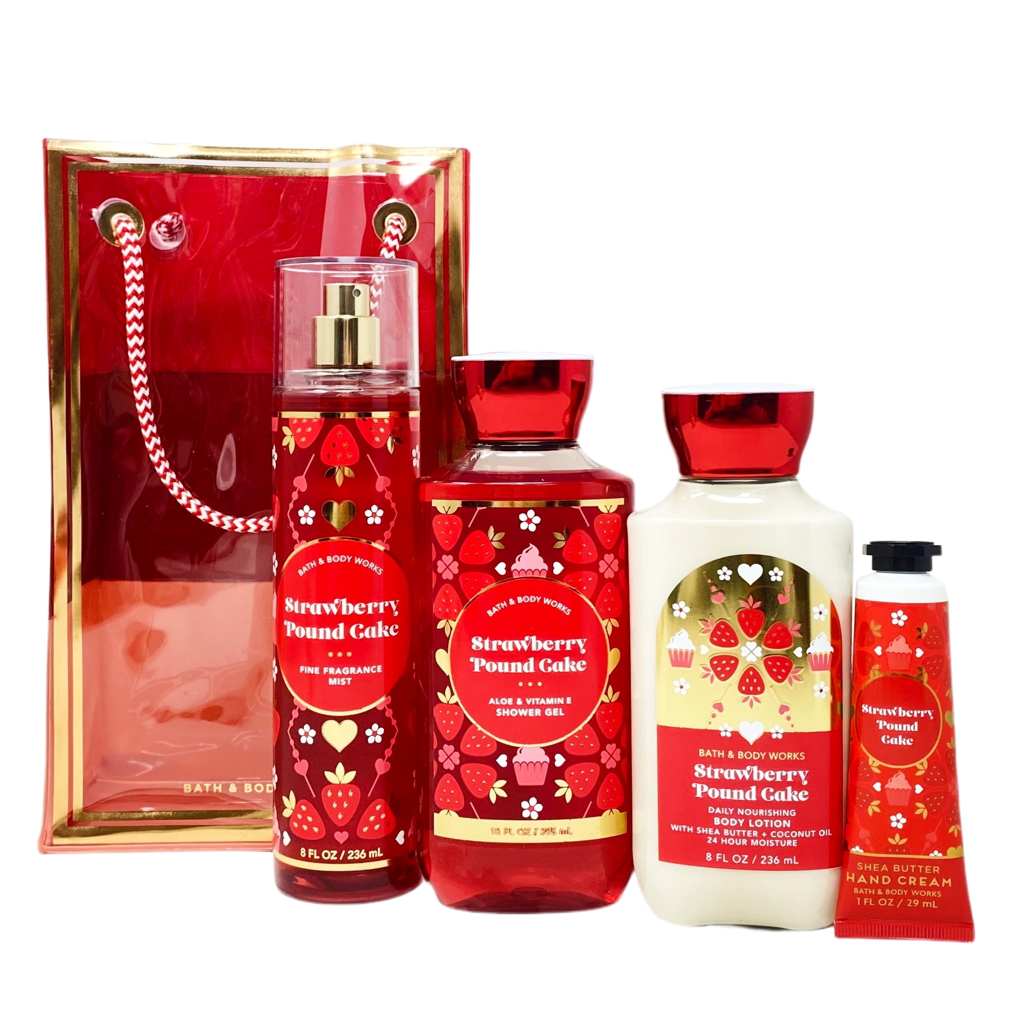 Bath and Body Works Strawberry Pound Cake Deluxe Gift Set - Fragrance Mist, Shower Gel, Body ...