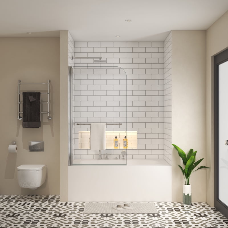 Bath tub Pivot shower screen, with 1/4" tempered glass and towel bar ...