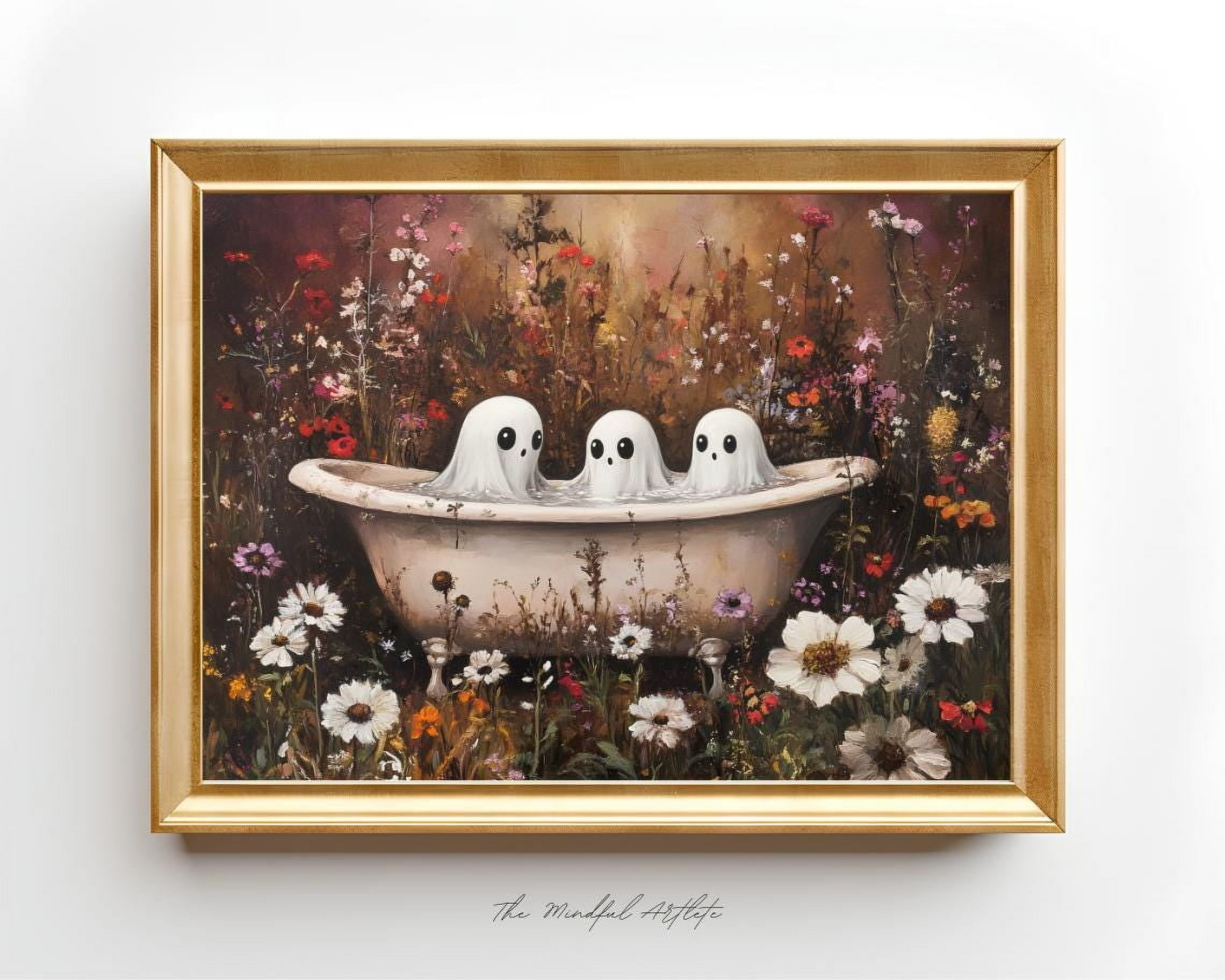 Bathing Ghost Print Ghost Painting Print Set Cute Ghost Poster Vintage ...