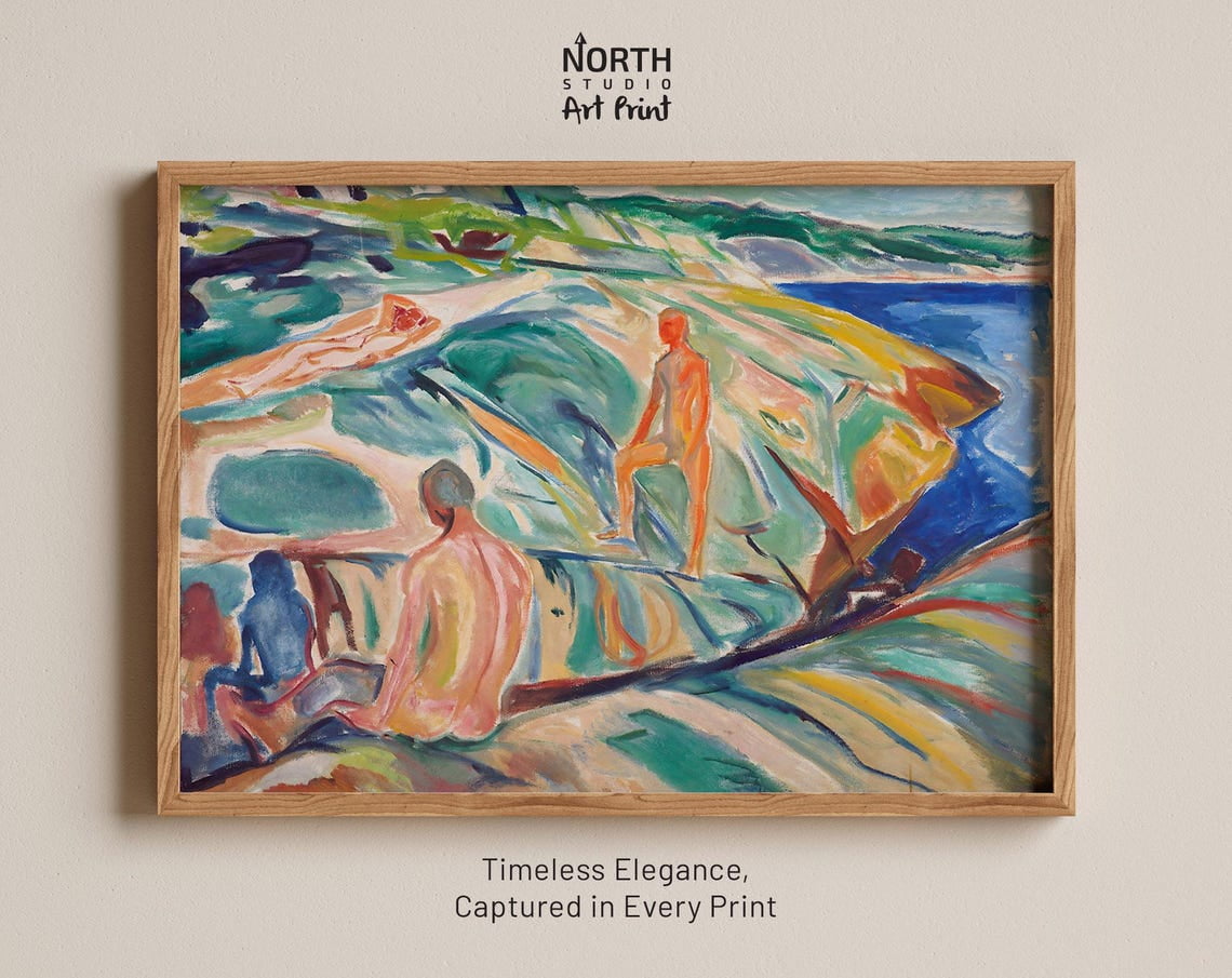 Bathing Men On Rocks By Edvard Munch 1915, Expressionist Beach Scene ...