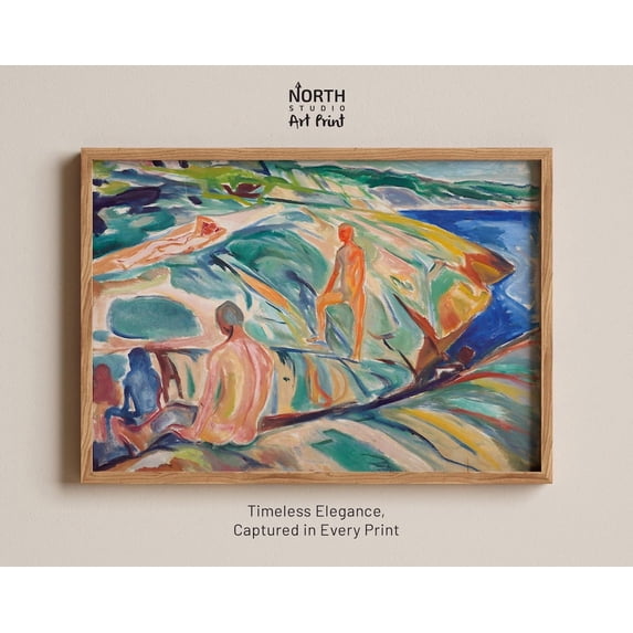 Bathing Men on Rocks Edvard Munch Expressionist Beach Scene Colorful ...