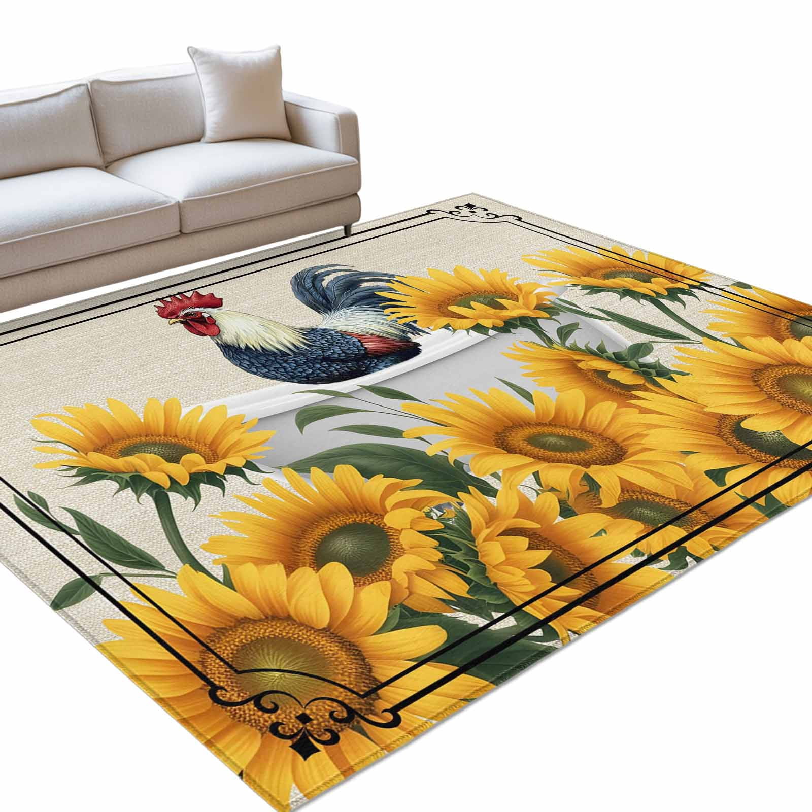 Bathing Roosters Washable Rug 3x5 Area Rug for Living Room Bedroom Non ...