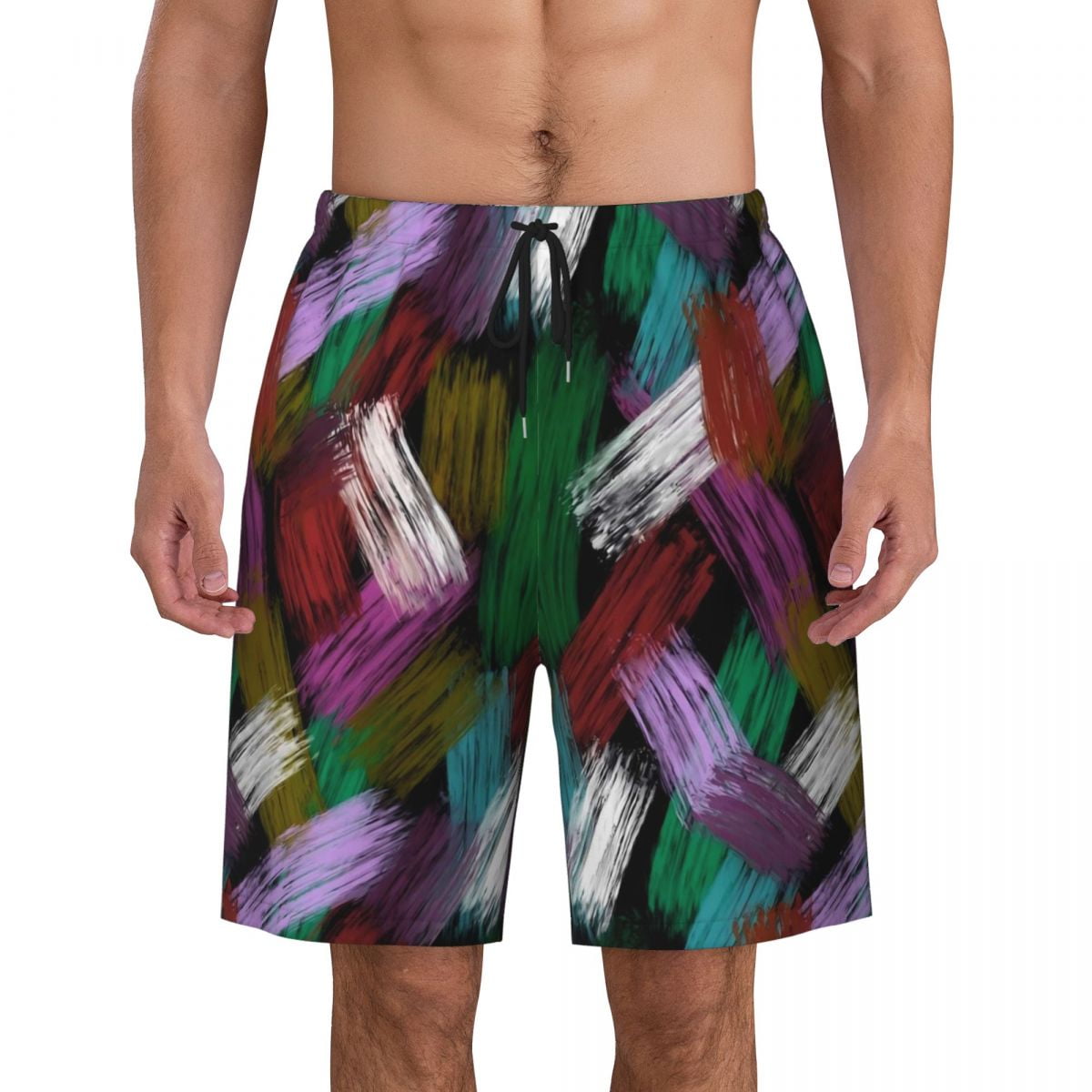 Bathing Suit Colorful Brush Print Board Shorts Summer Modern Art Hawaii ...
