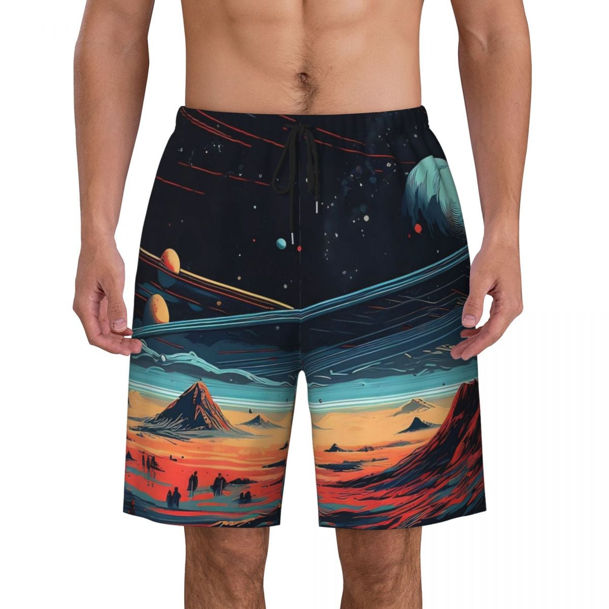 Bathing Suit Colorful Space Board Shorts Summer Fantasy Planets Stylish ...