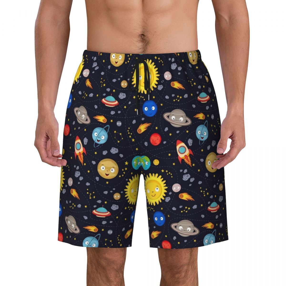 Bathing Suit Colorful Space Board Shorts Summer Fantasy Planets Stylish ...