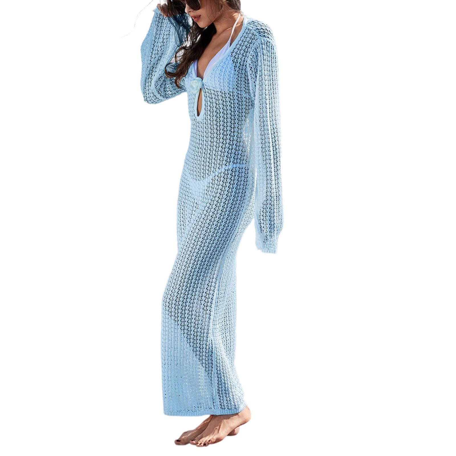 Bathing Suit Cover Up For Women Backless Knit Dress With Tie Detail And ...