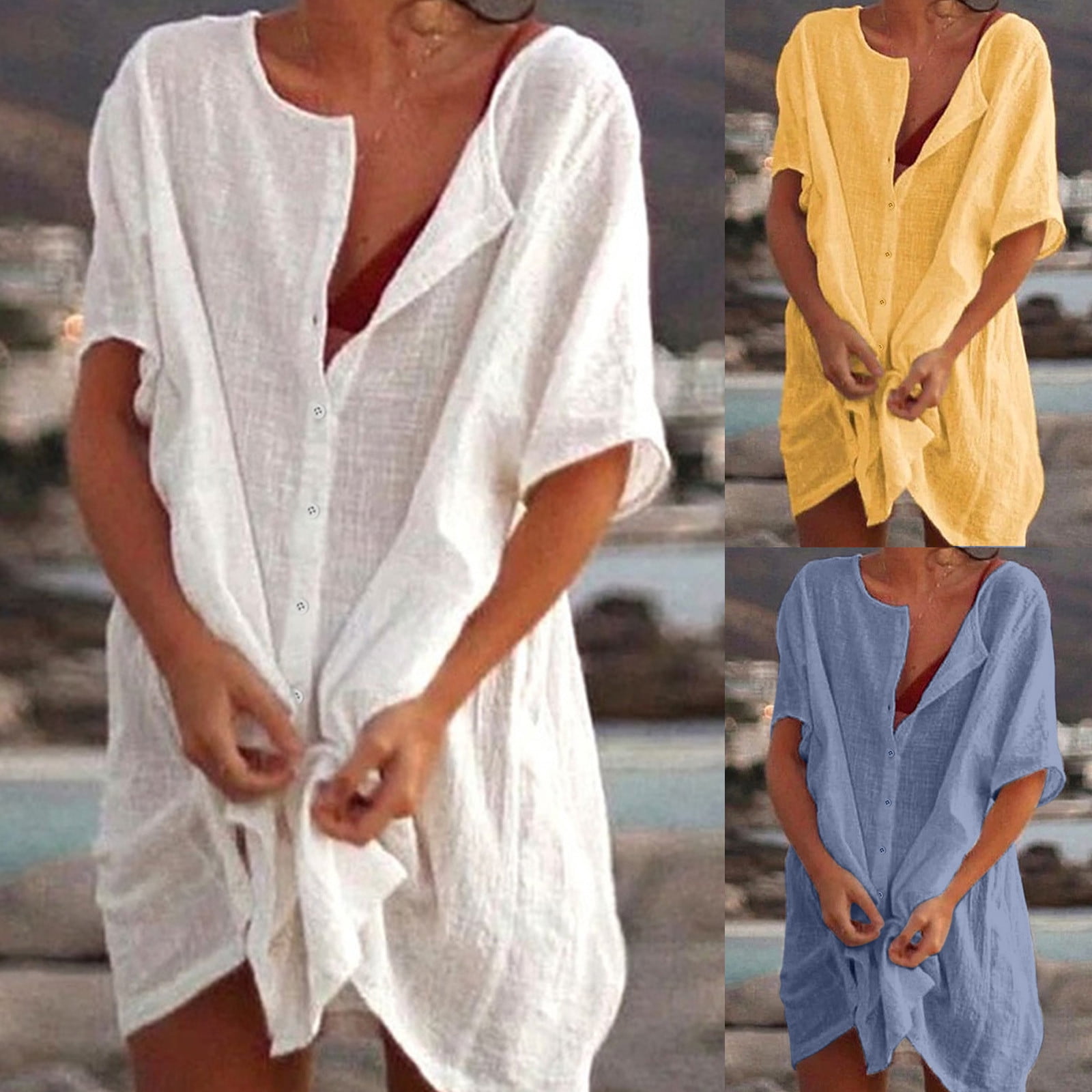 Bathing Suit Cover Up for Women Short Sleeve Swimwear Button Down Shirt ...