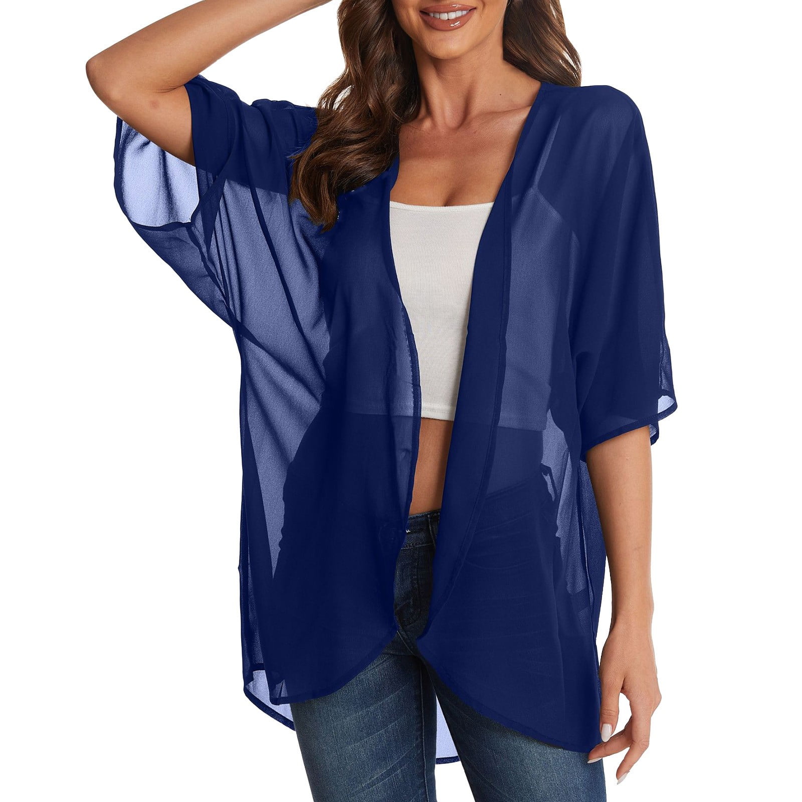 Bathing Suit Cover Up for Women, Solid Color Chiffon Short Sleeved Tops ...