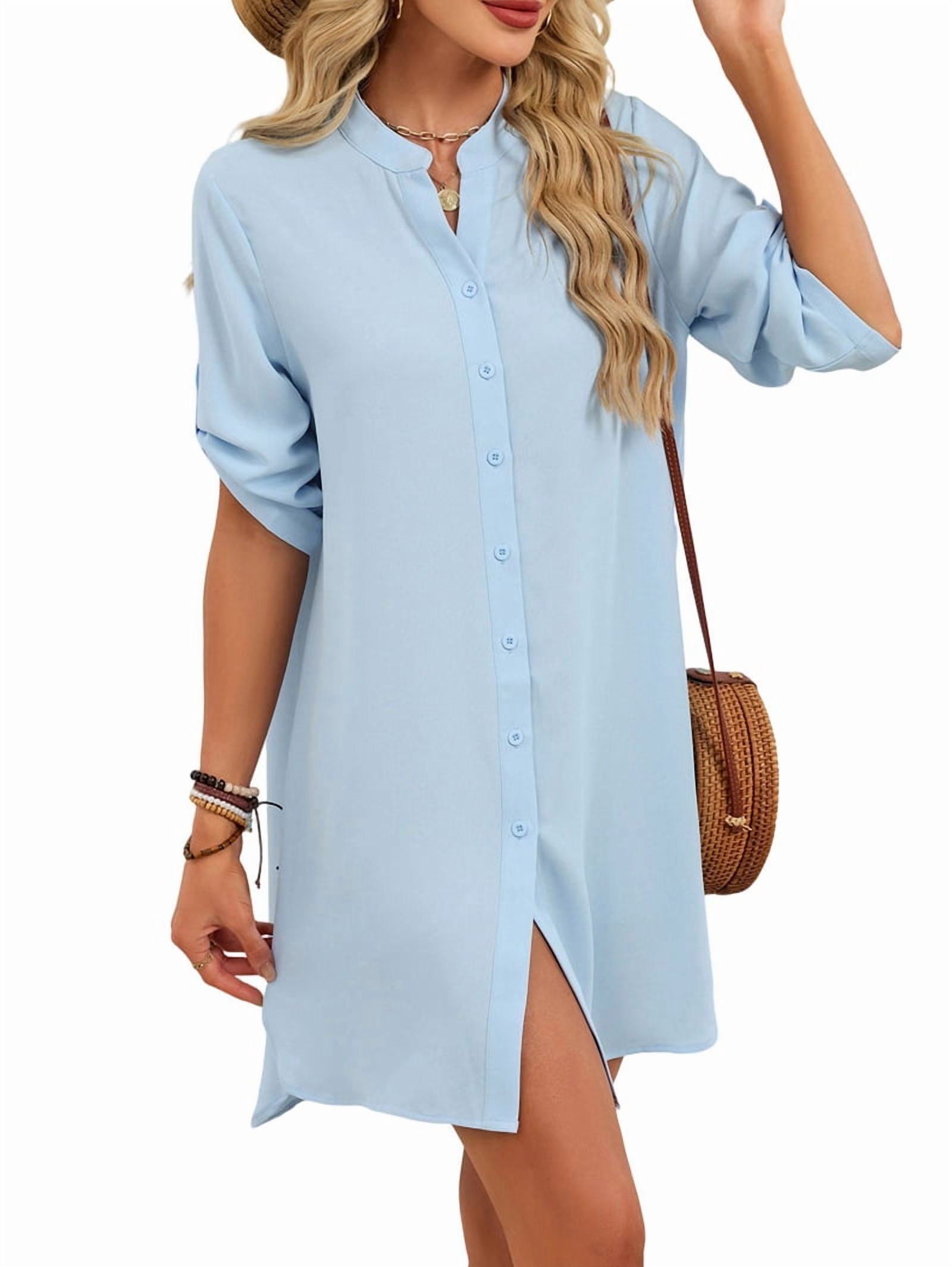 Bathing Suit Cover Up for Women V Neck Button Down Swimsuit Coverup ...