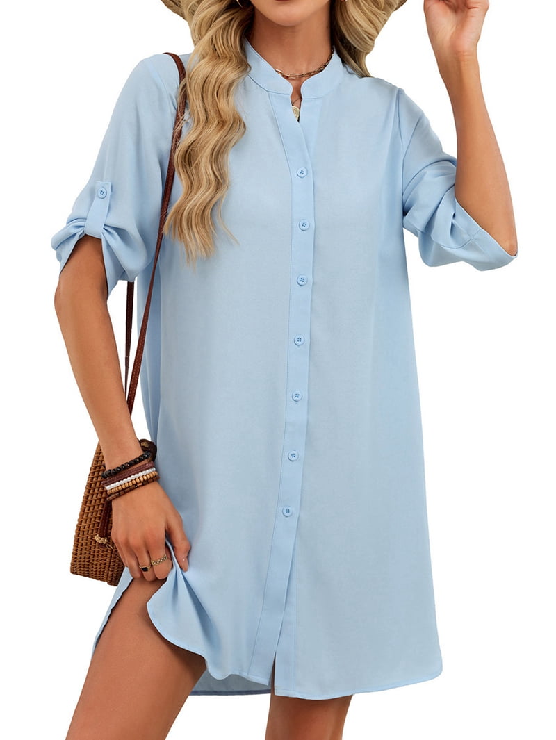Bathing Suit Cover Up for Women V Neck Button Down Swimsuit Coverup ...