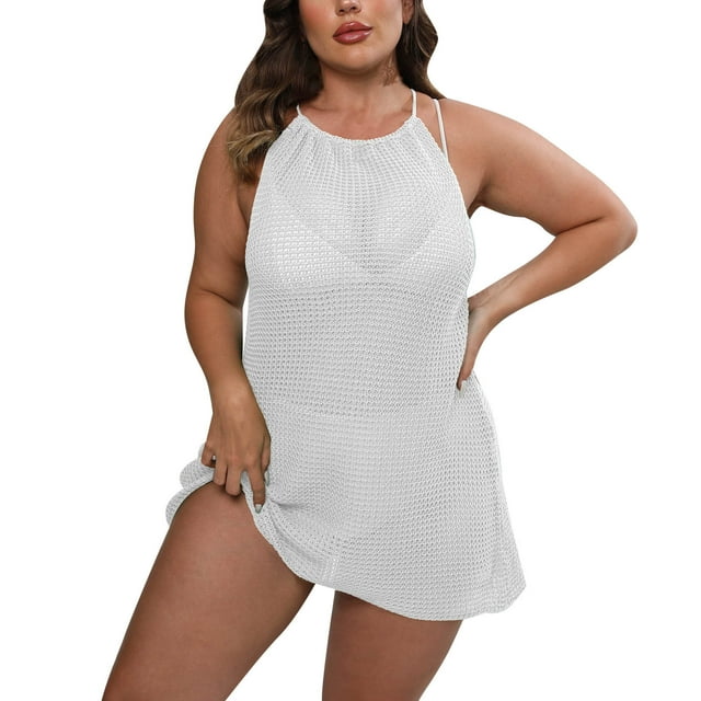 Bathing Suit Cover Ups Women Plus Size Backless Crochet Tie Beach