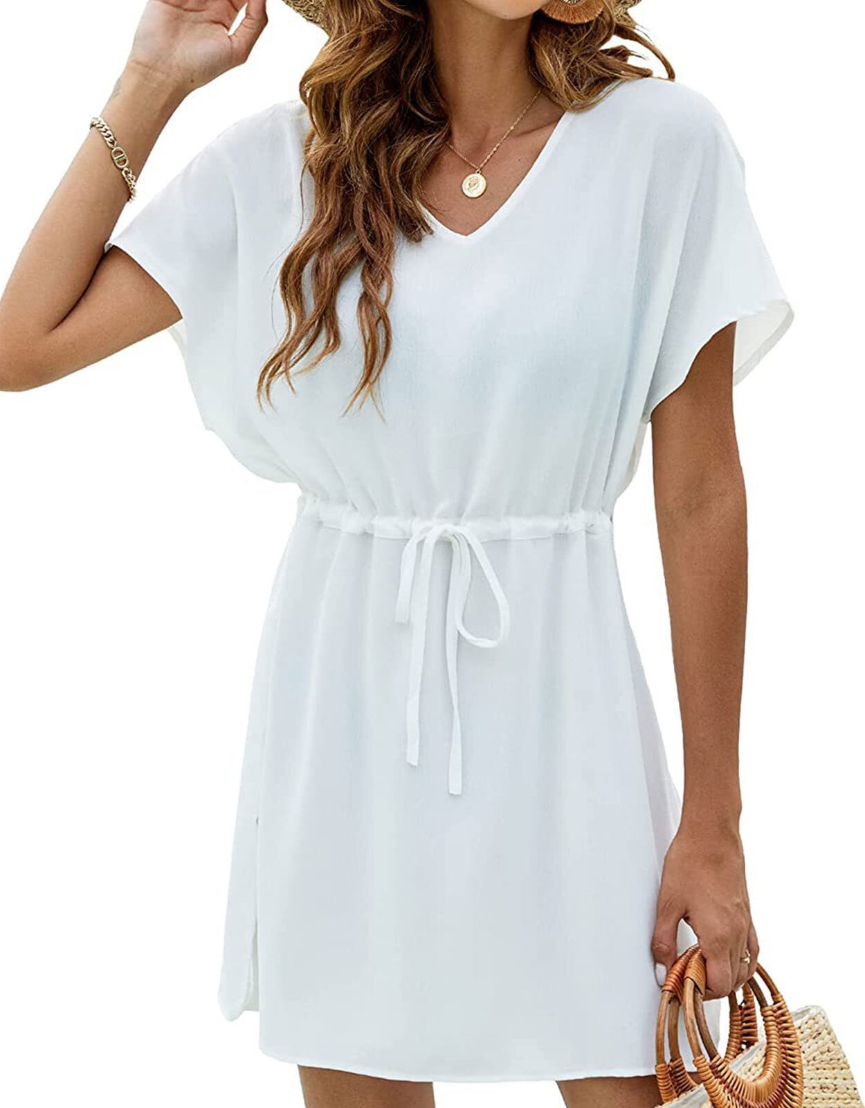 Bathing Suit Cover Ups for Women Elegant Solid Color V-Neck Swimsuit ...