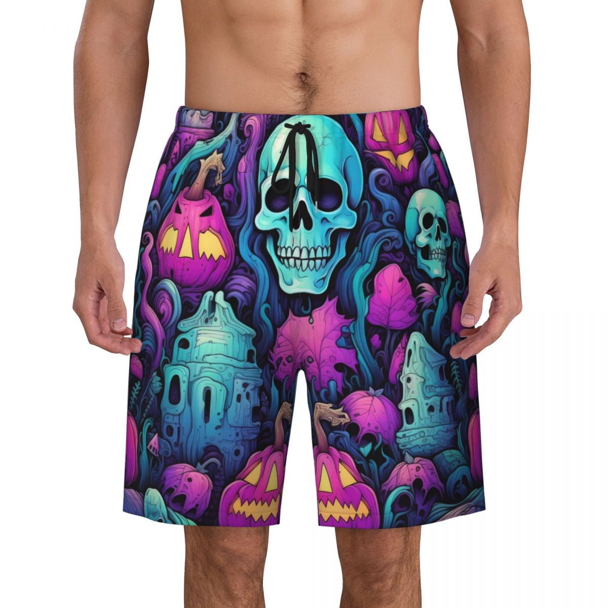Bathing Suit Fun Halloween Board Shorts Summer Black and Orange Spider ...