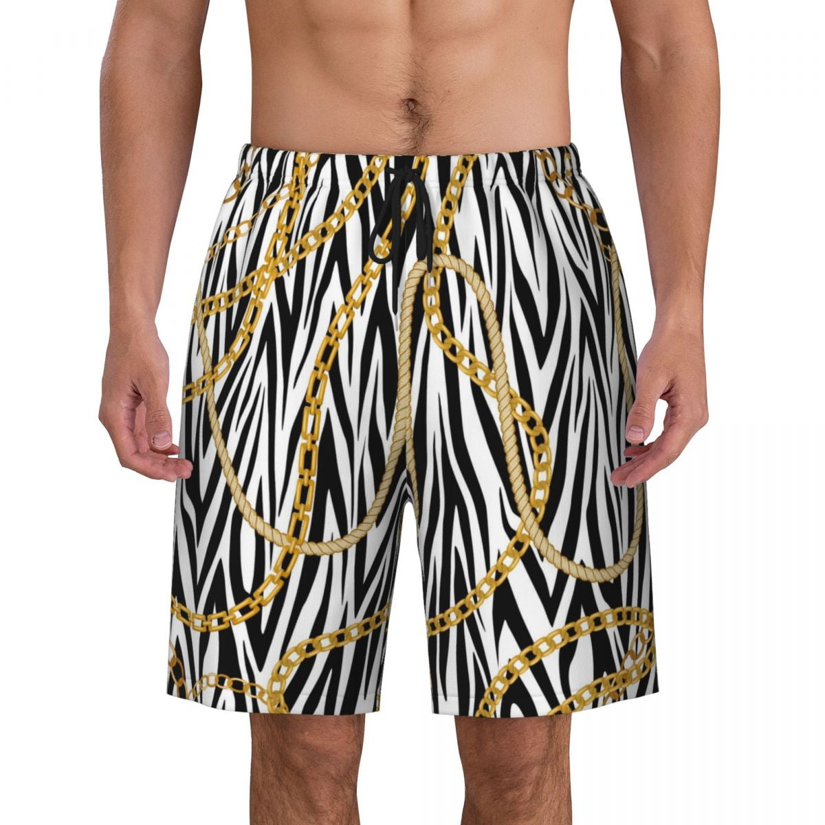 Bathing Suit Gold Chains Board Shorts Summer Beads Print Y2K Retro ...
