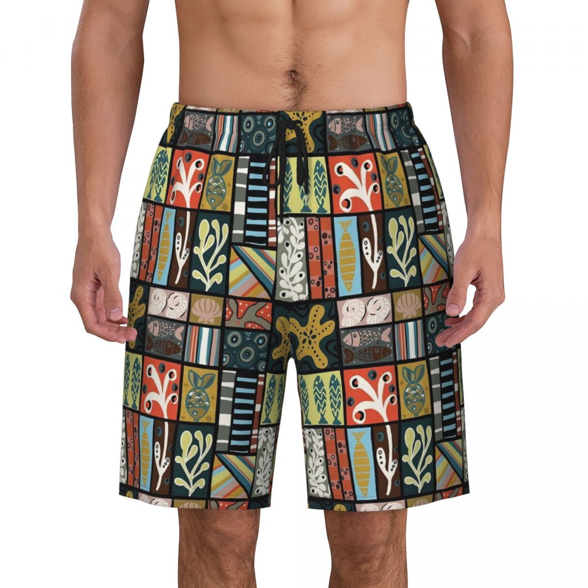Bathing Suit Patchwork Print Board Shorts Summer Geomatric Casual Board ...