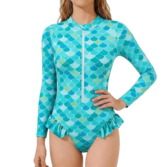 Bathing Suit for Girl Tankini Long Sleeve Piece Floral Print Round Neck ...