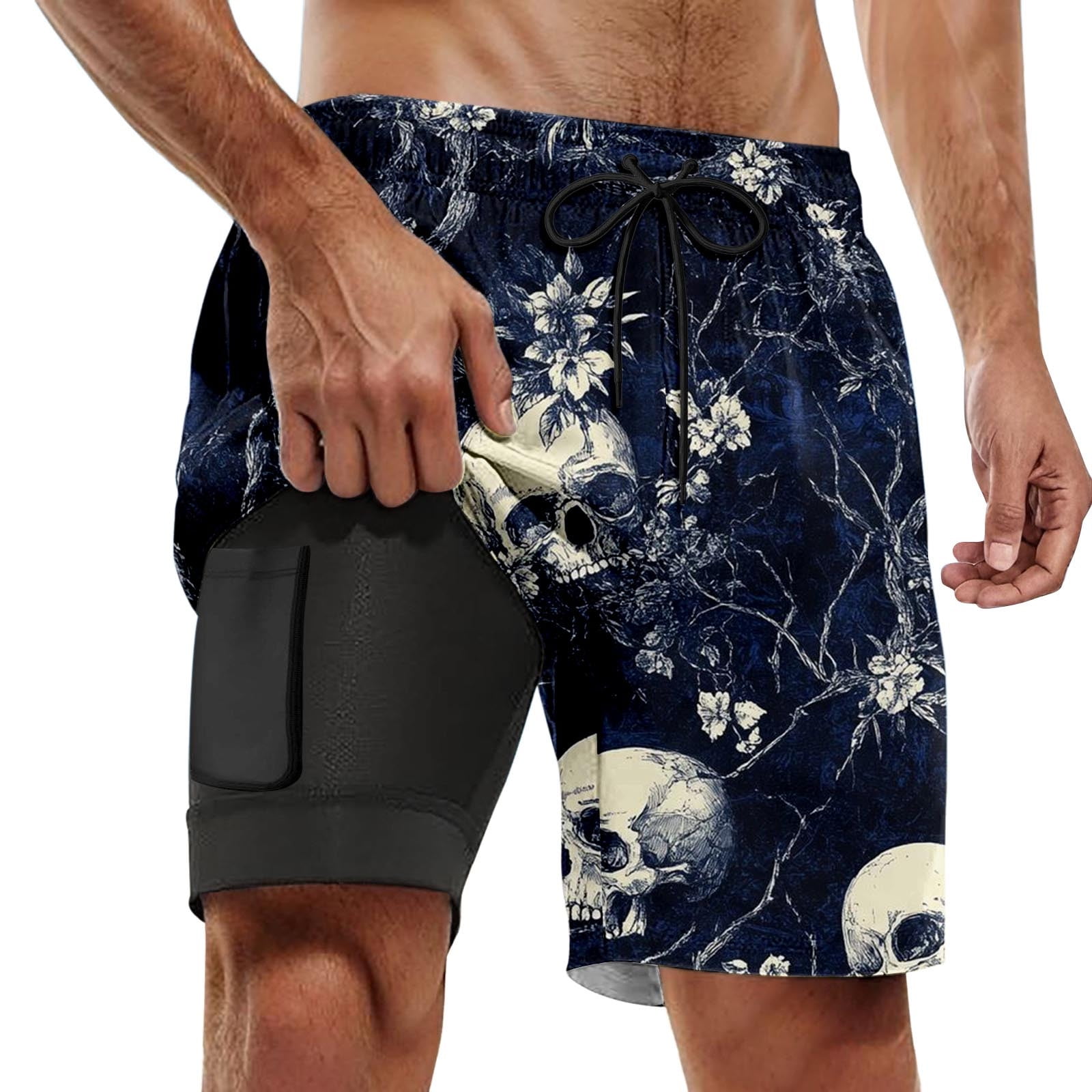 Bathing Suit for Men Casual Style Double Layer Beach Pants,Navy,3XL ...