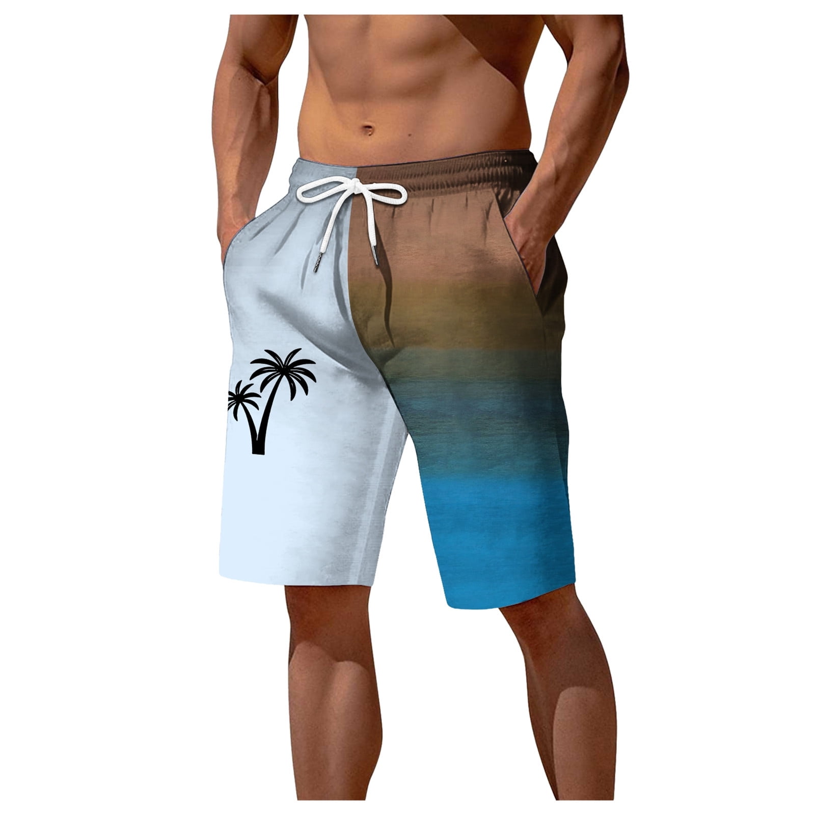 Bathing Suit for Men Pocket Coconut Print Mesh Beach Vacation Clothes ...