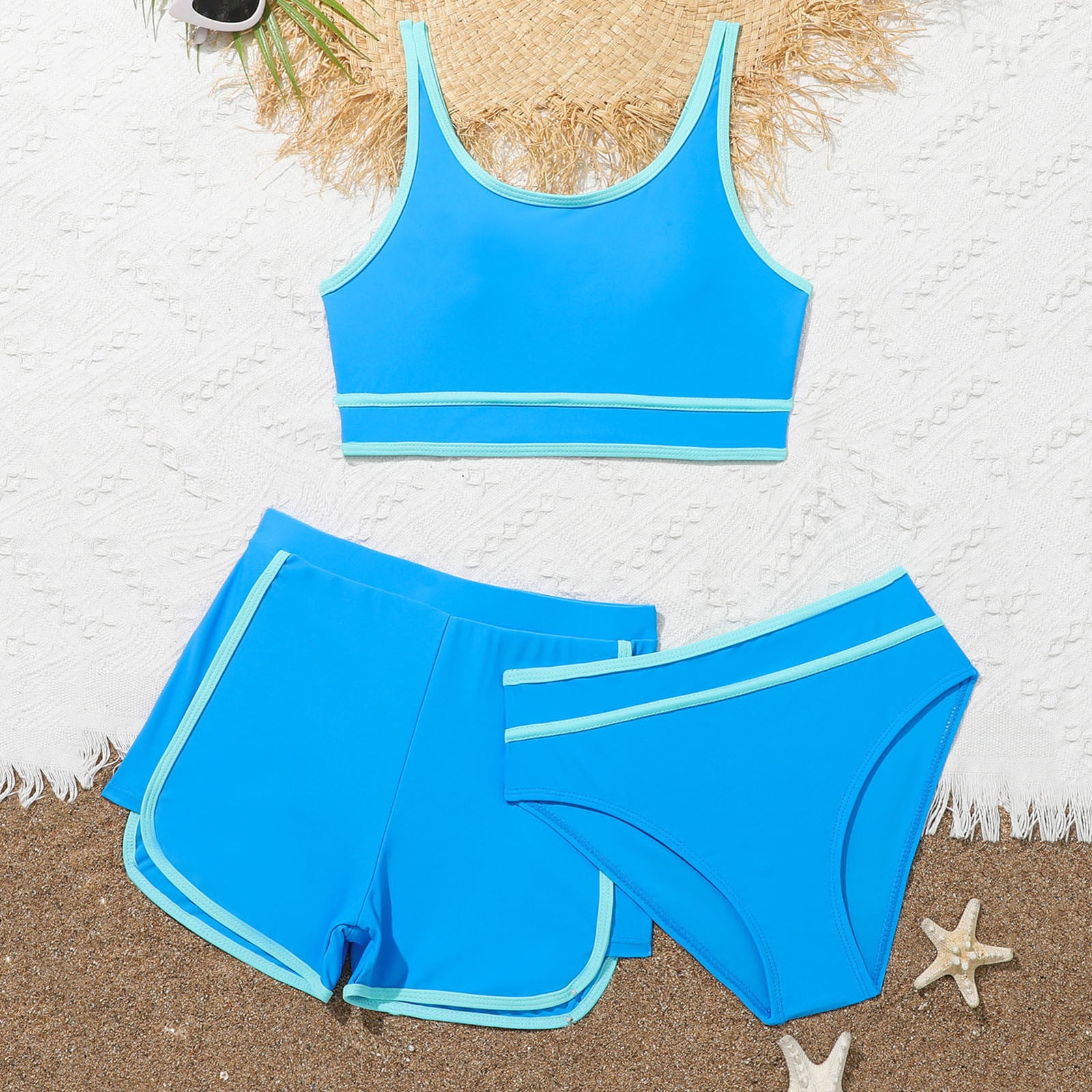 Bathing Suit for Teens 3 Piece Bathing Suits with Shorts Cove Up Sets ...