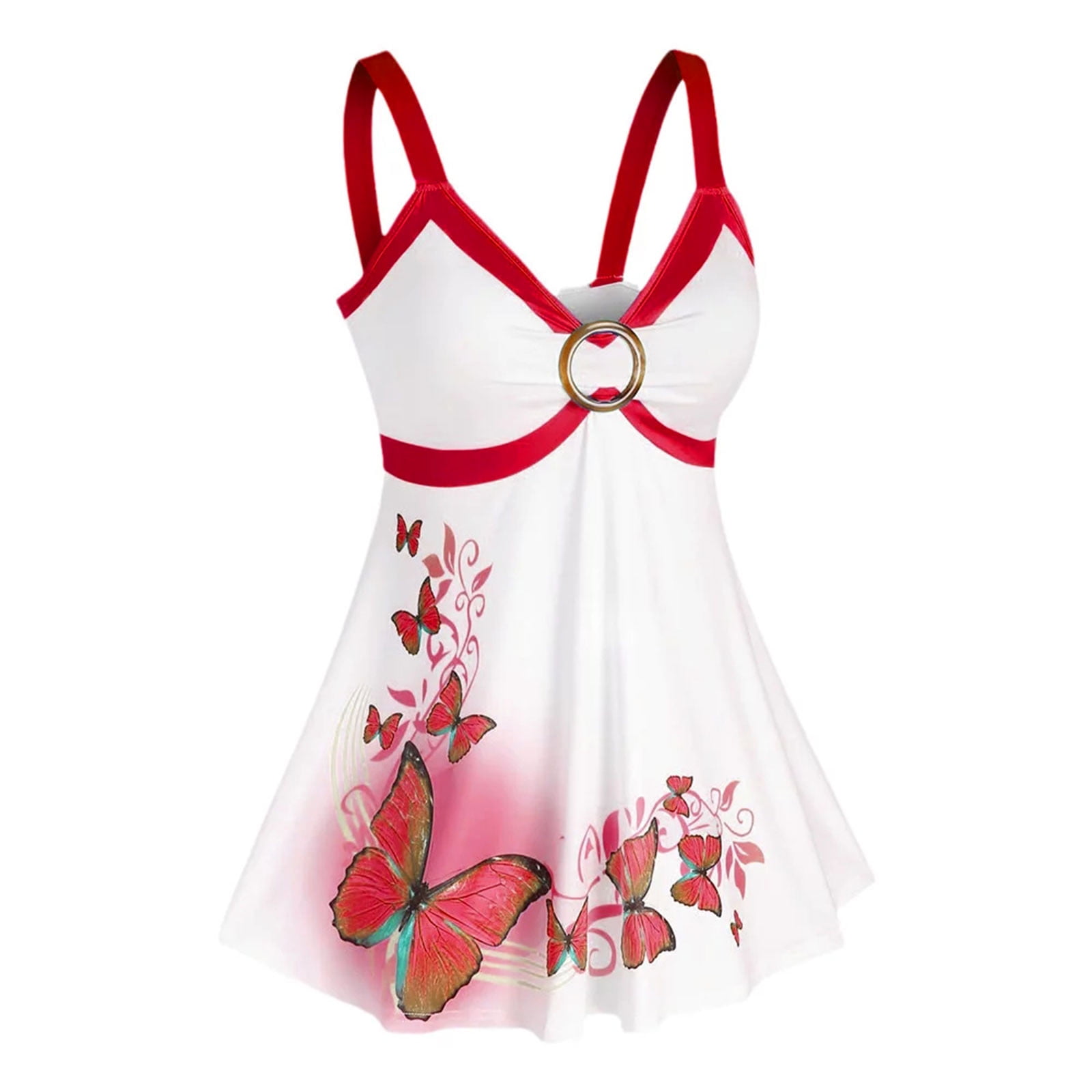 Bathing Suit for Women Tankini Plus Size Butterfly Print O Ring Tank ...