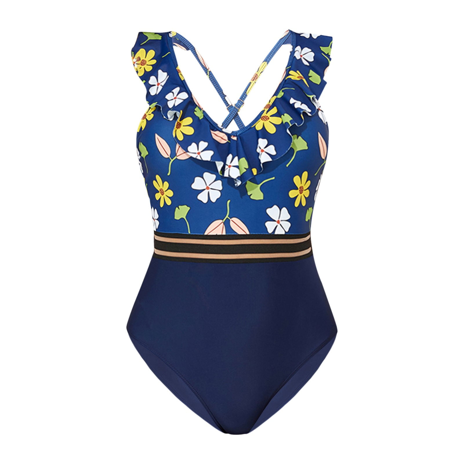 Bathing Suit for Women V-Neck Tummy Control One Piece Ladies Summer ...