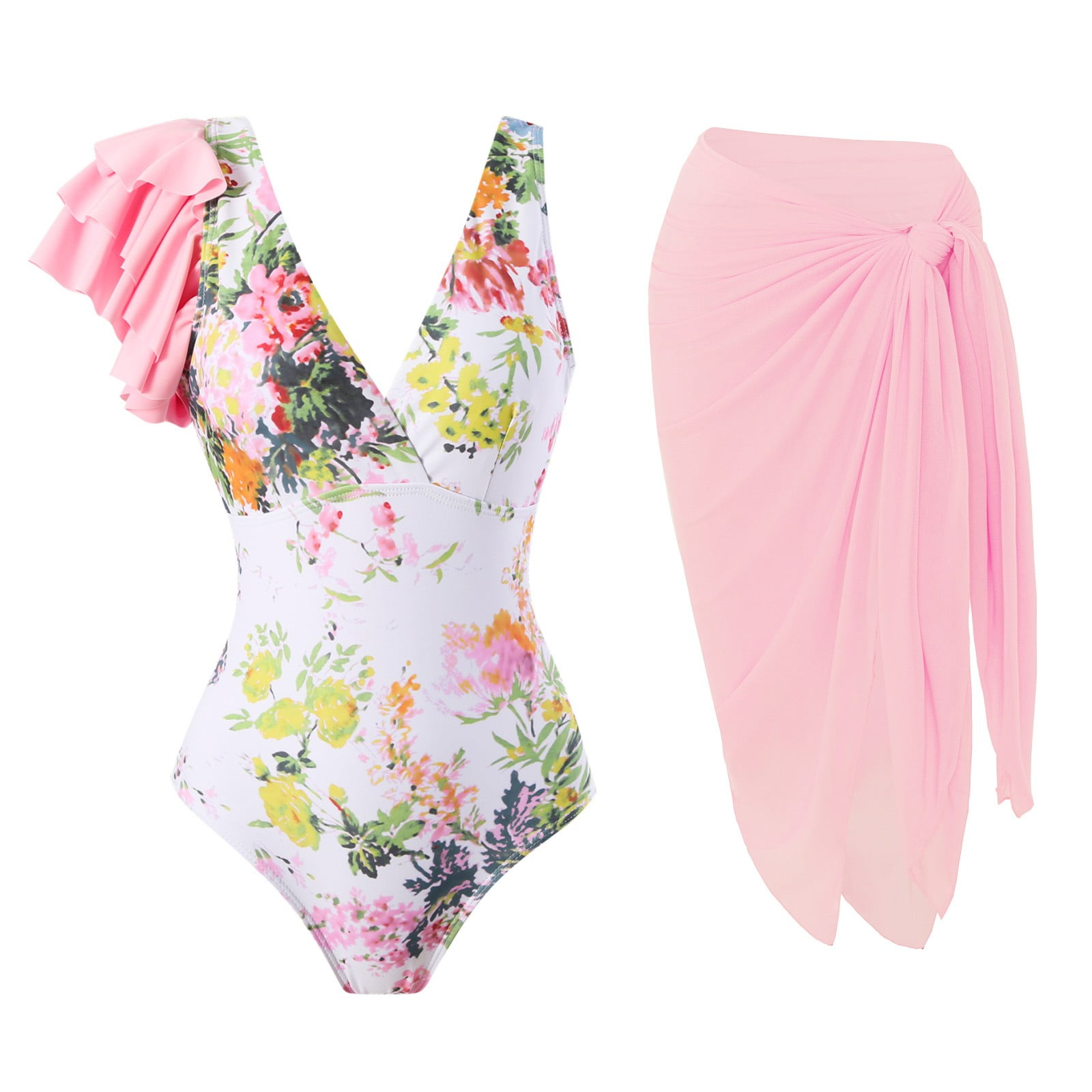 Bathing Suit for Women V-Neck Tummy Control One Piece Summer Beach ...