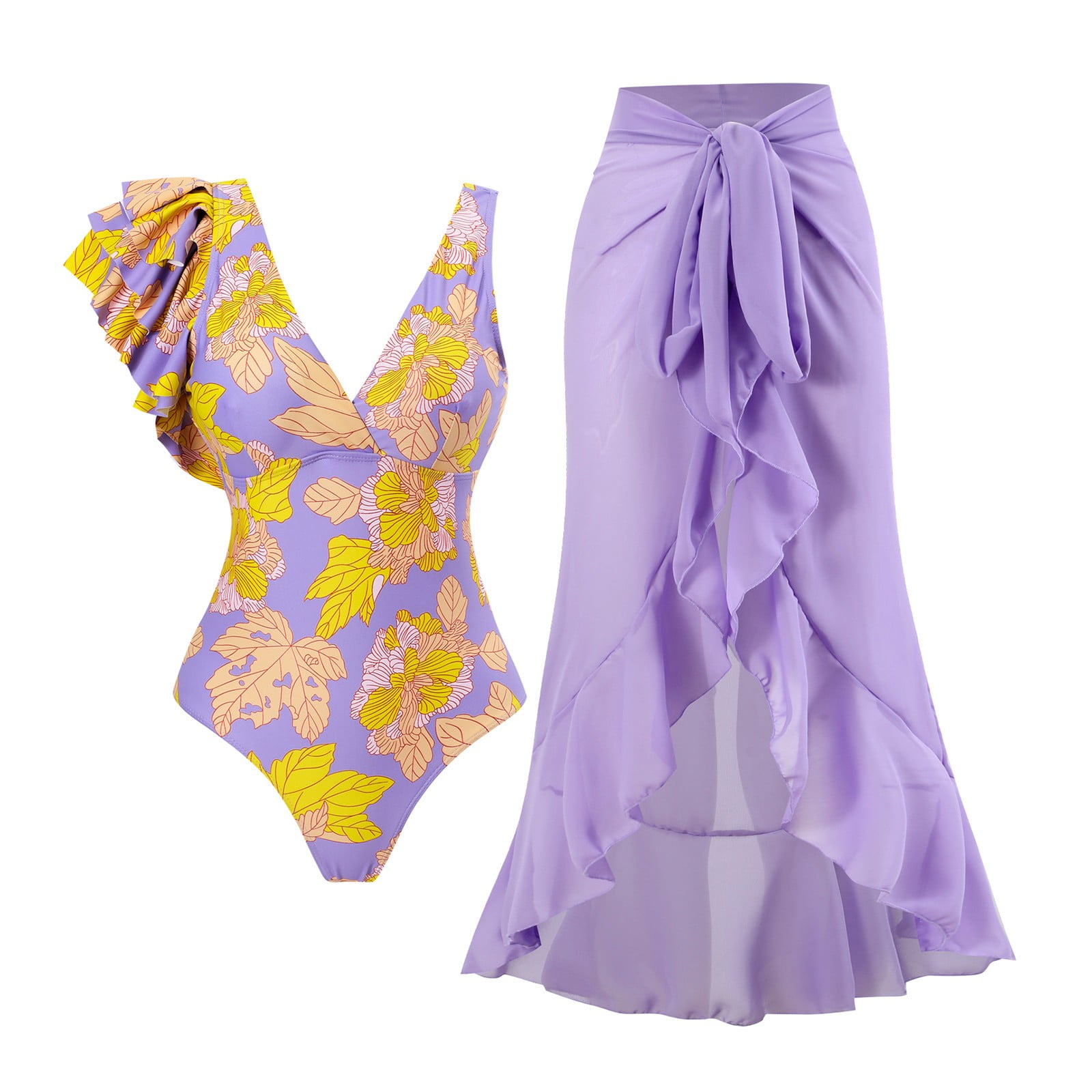 Bathing Suit for Women V-Neck Tummy Control One Piece Summer Beach ...