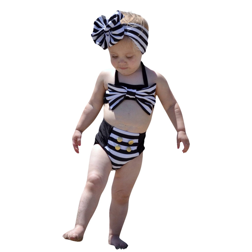 Bathing Suits For Girls 3pc Striped Topshort Outfit Swimsuit Black 100 2y 3y