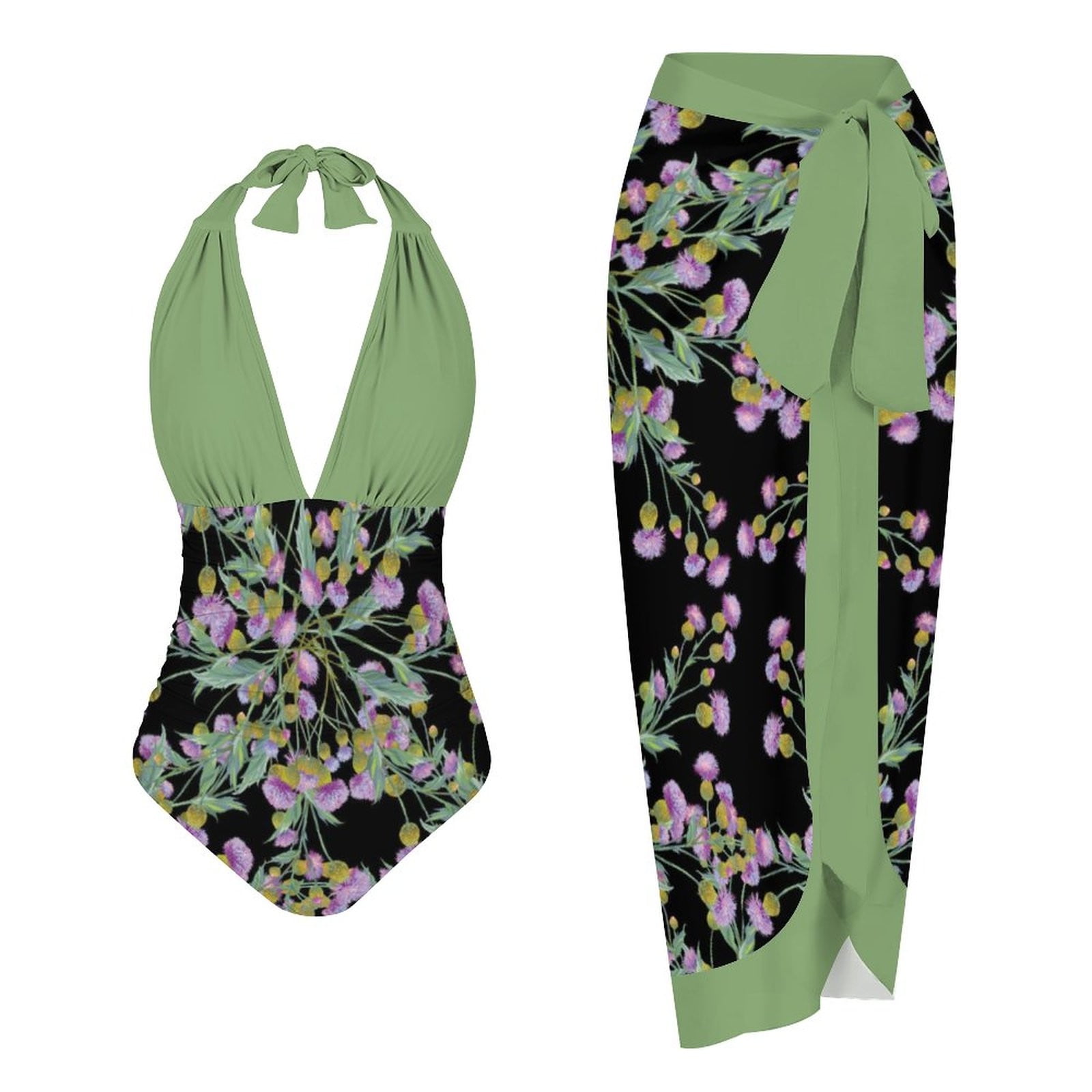 Bathing Suits For Women Swimwears Cover Up 2pcs Vintage Print Swimsuits Monokini Bikini