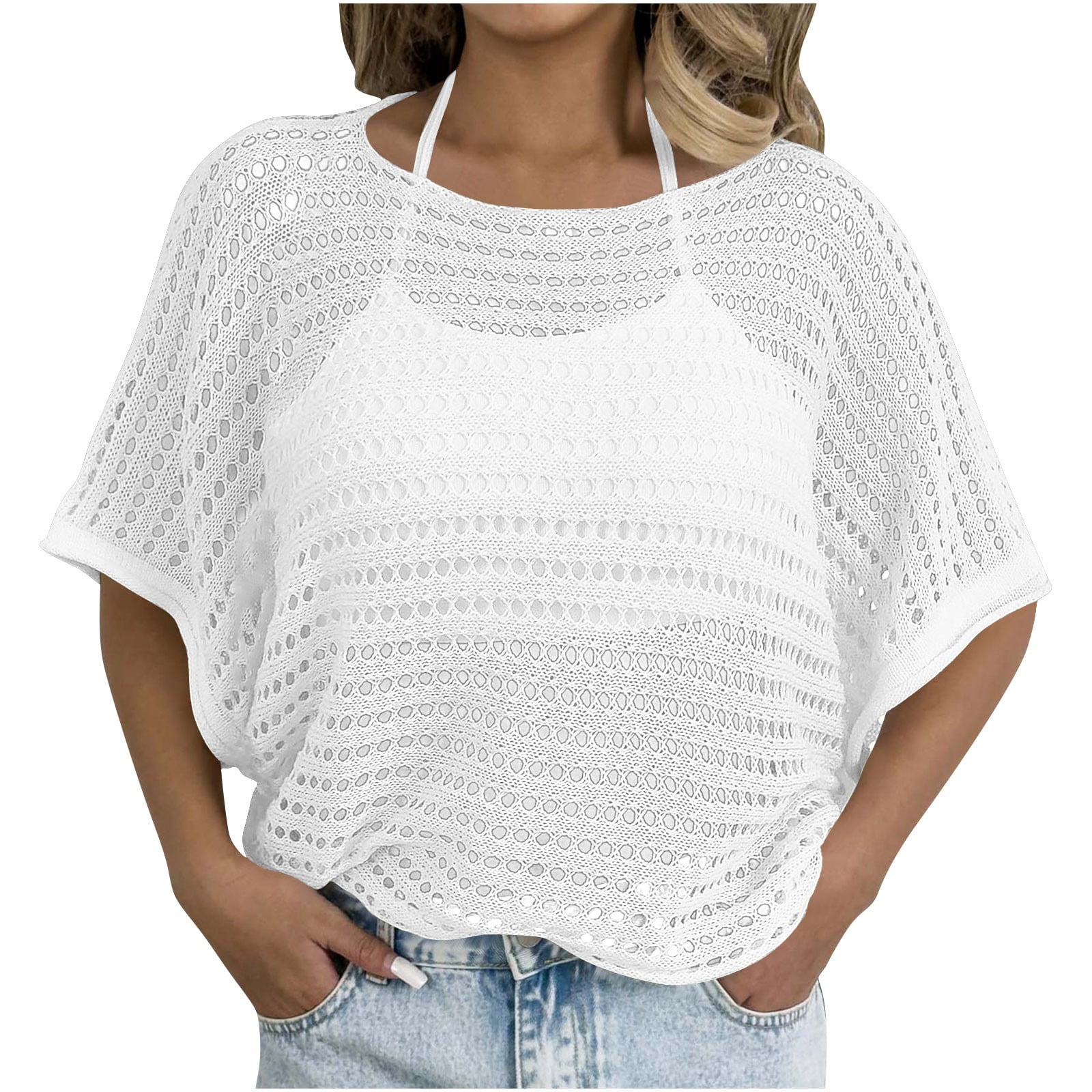 Bathing Suits for Women Cover up 2026 Hot Plus Size Round Neck Half ...