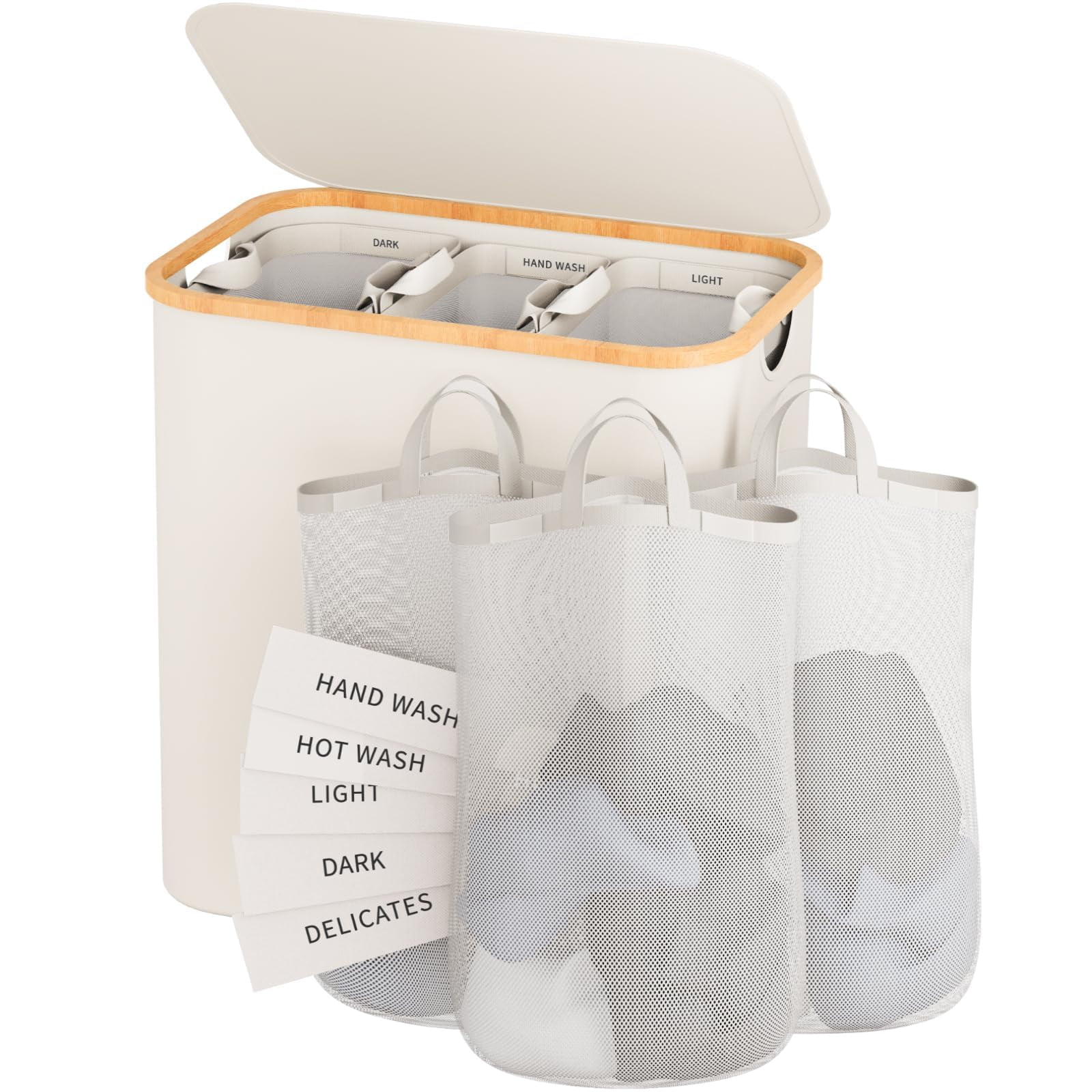 Bathola Laundry Hamper 3 Section, 145L Dirty Clothes Hamper with Lid, Extra Large Laundry Basket ...