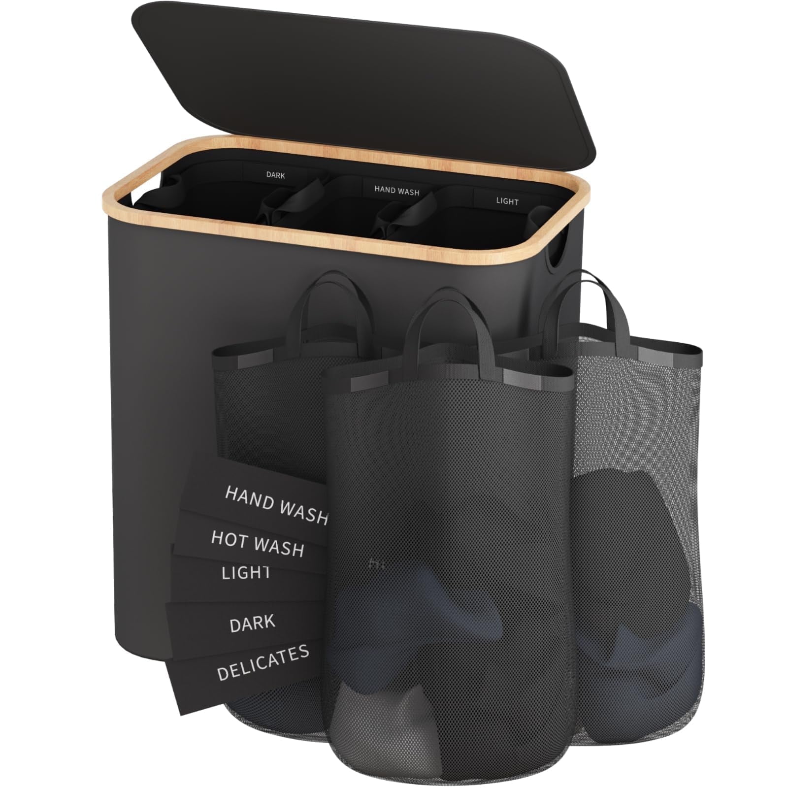 3-Section Laundry Basket with Lid & Removable Bags - 145L Extra Large ...