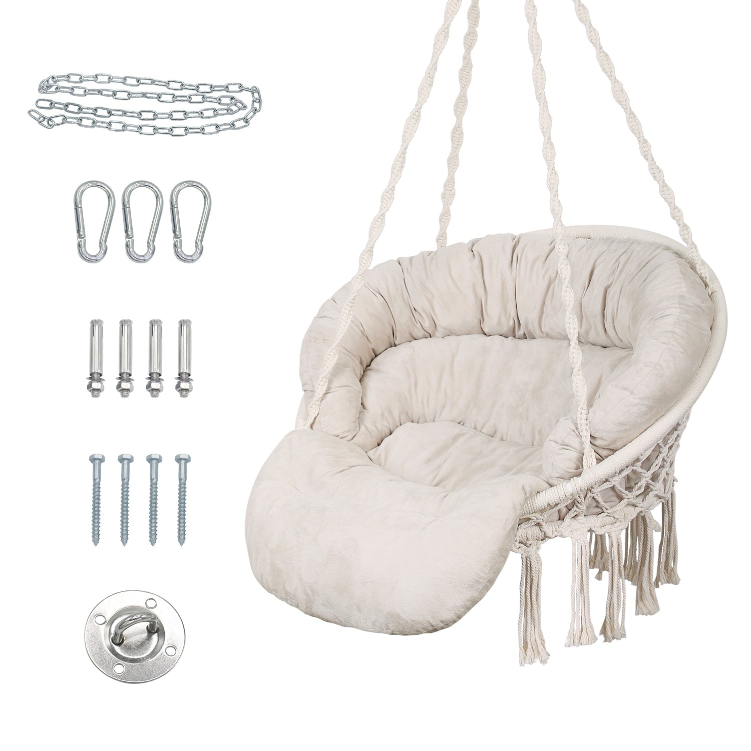 Bathonly Boho Hammock Chair, Cotton Rope Swing with Tassels, Beige ...