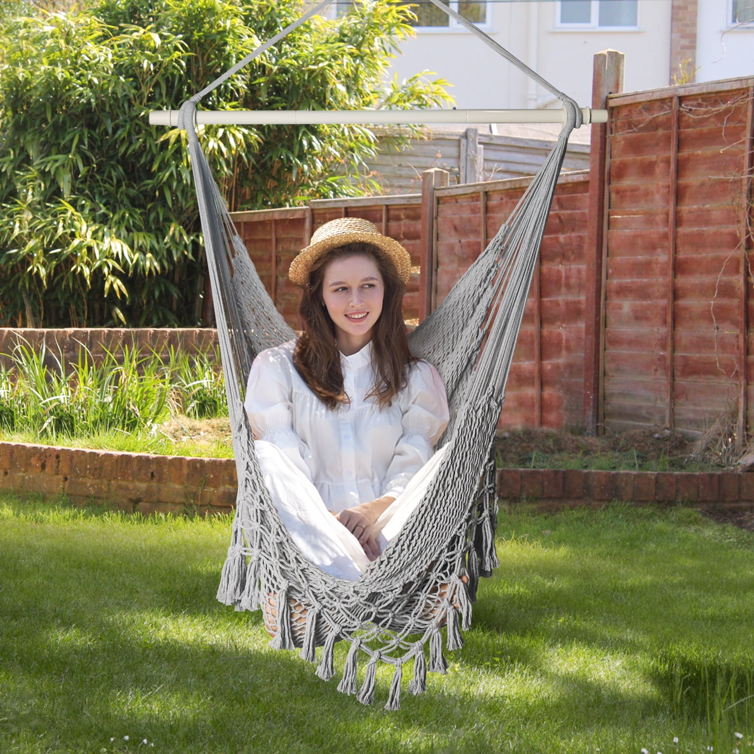 Bathonly Outside Handwoven Cotton Rope Hammock Chair with Metal ...