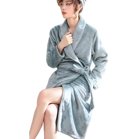 Bathrobe Women Flannel Sleepwear Nightgown Winter Robes Long Nightdress ...