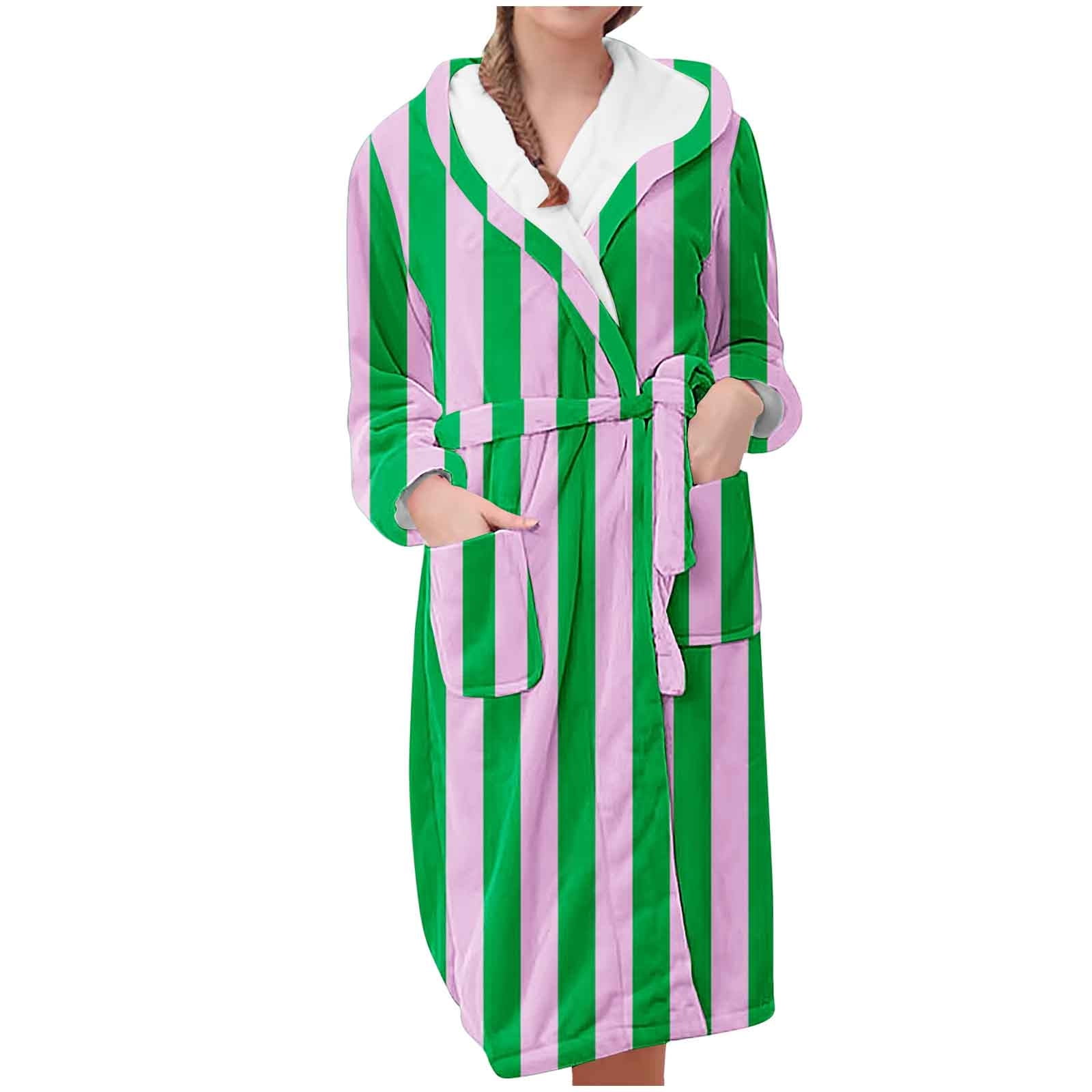 Bathrobe for Women Womens Hooded Flannel Robes Mid-Calf Unisex Bathrobe ...