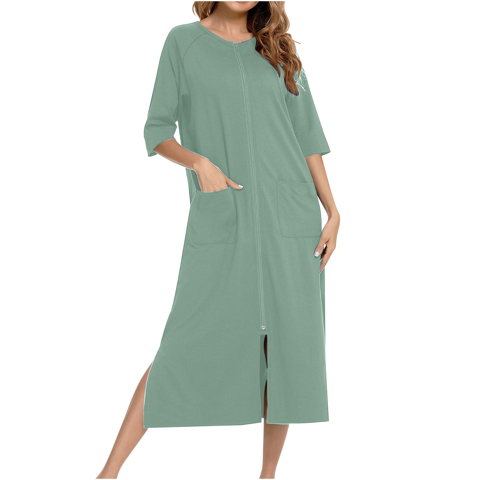 Bathrobe for Women Lightweight Women Robes Zipper Front Short Sleeve ...