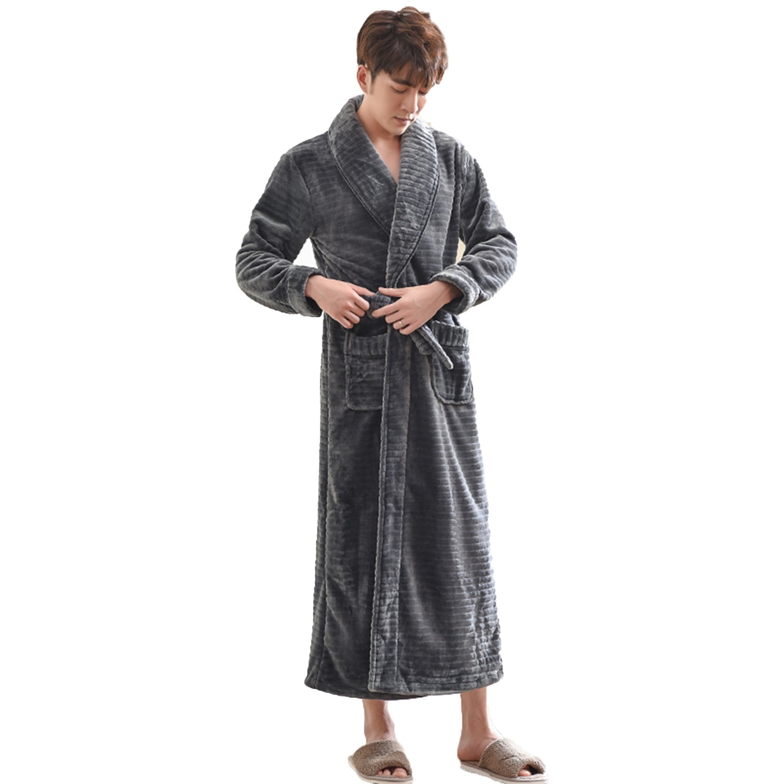 Mens Bathrobes, Men Long Robes Dressing Gown Soft Plush Double Sided ...