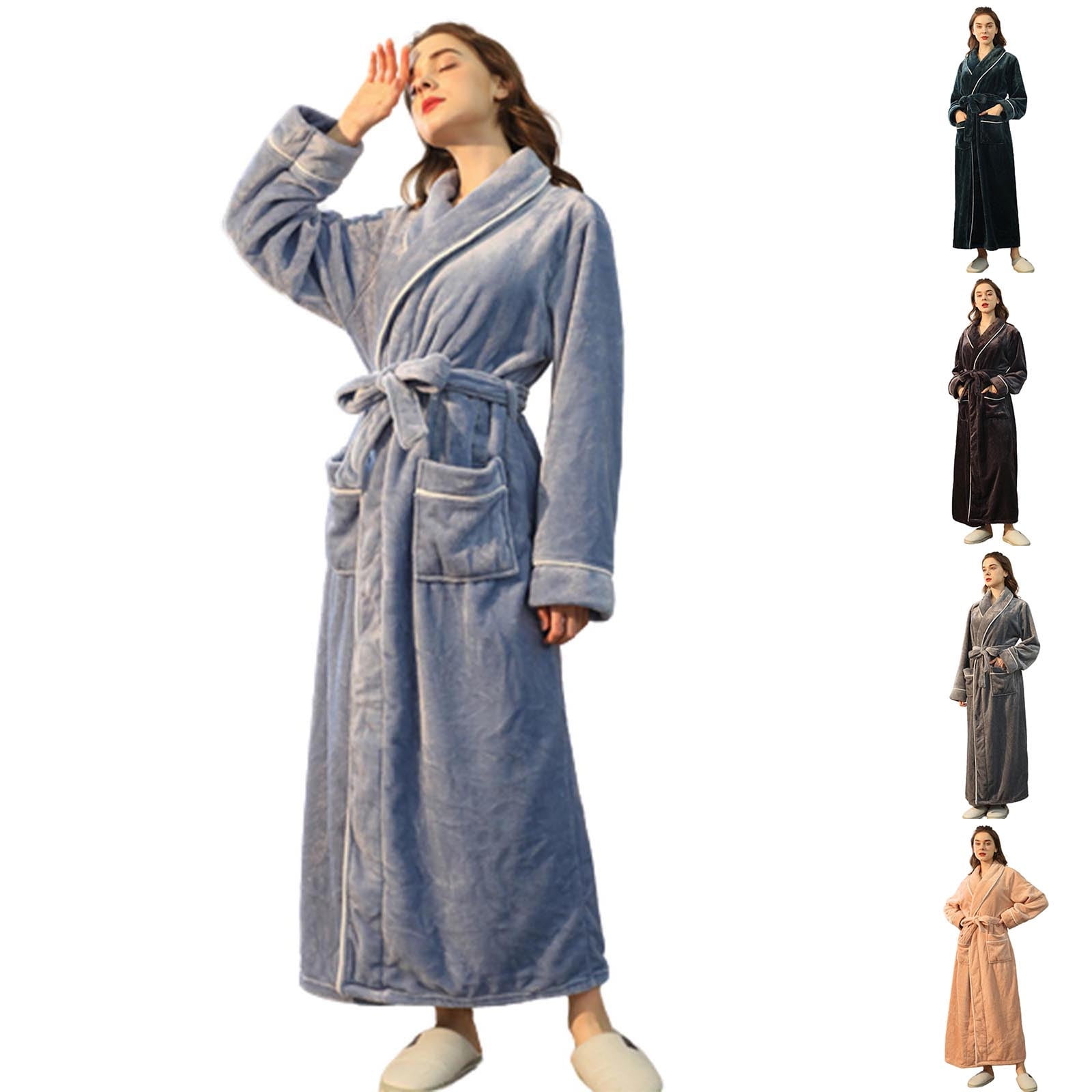 Bathrobes for Women Terry Cloth Women's Robe Long Plush Soft Bathrobe Jacquard Color Block Robes ...
