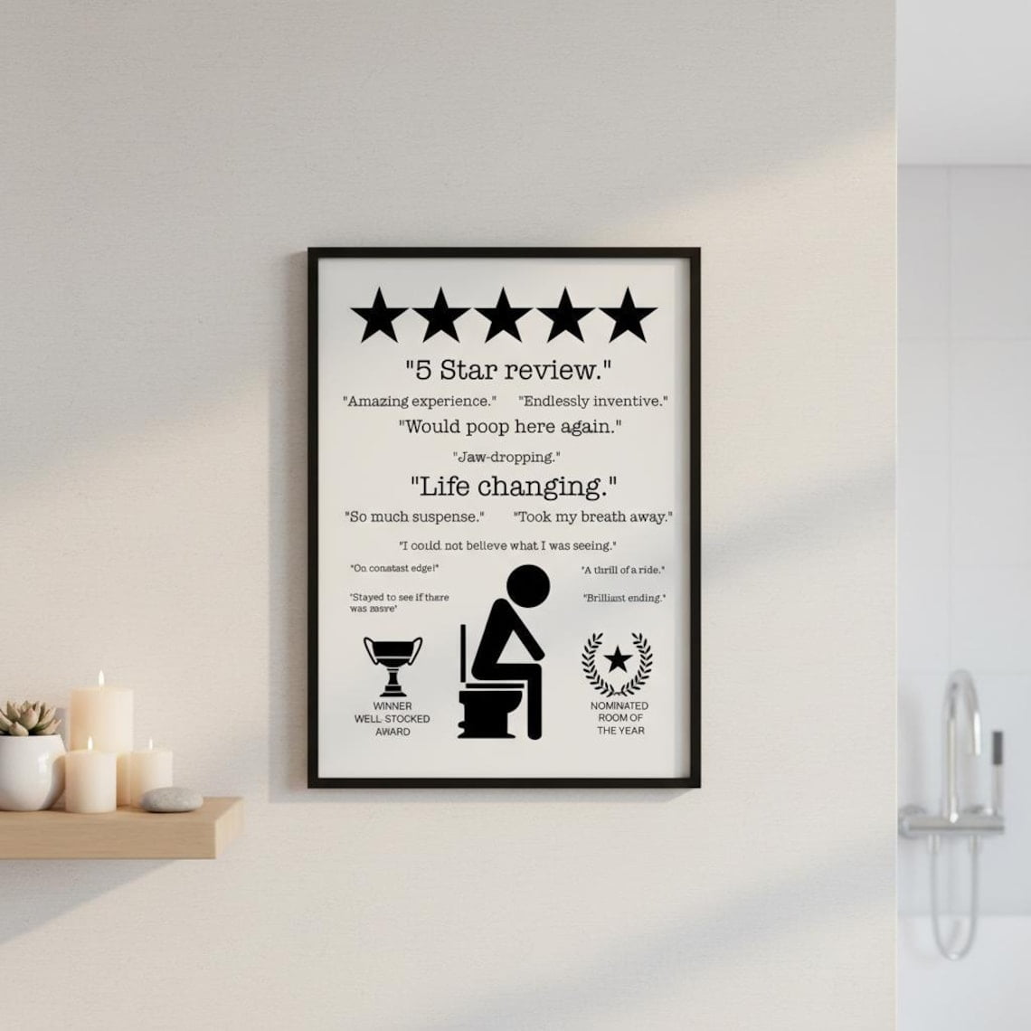 Bathroom 5-Star Tet Review Print: Restroom Wall Art, Stretched Canvas ...