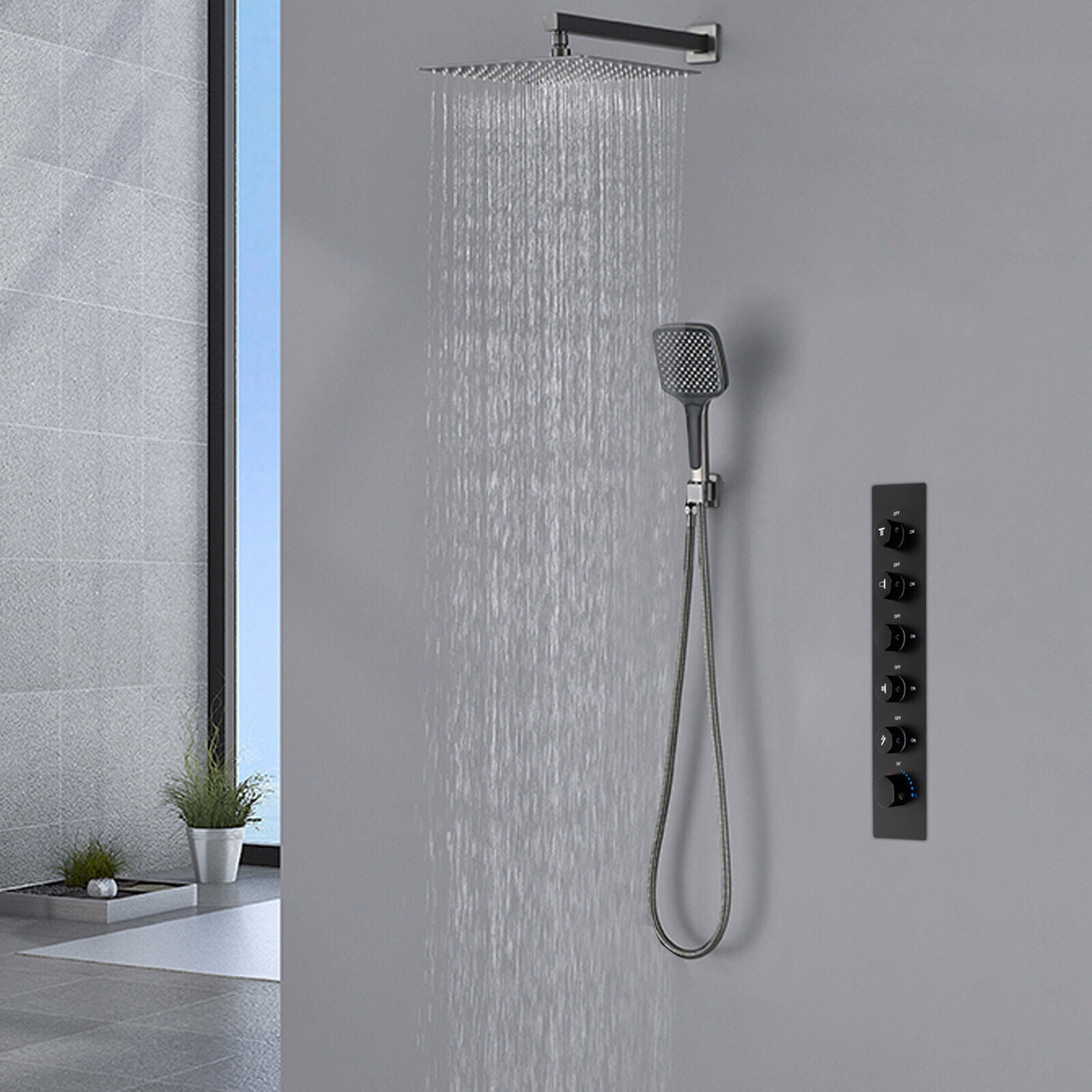 Bathroom 5 Way Shower Brass Thermostatic Valve Shower Diverter Flow ...