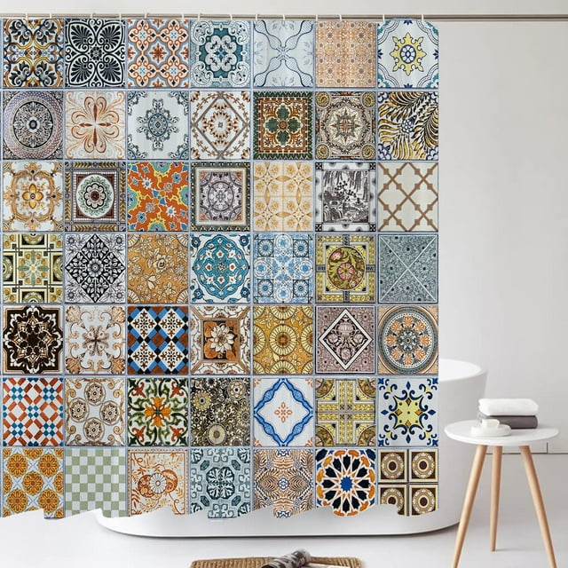 Bathroom Abstract Bohemian Shower Curtain Medieval Nordic Art Boho ...