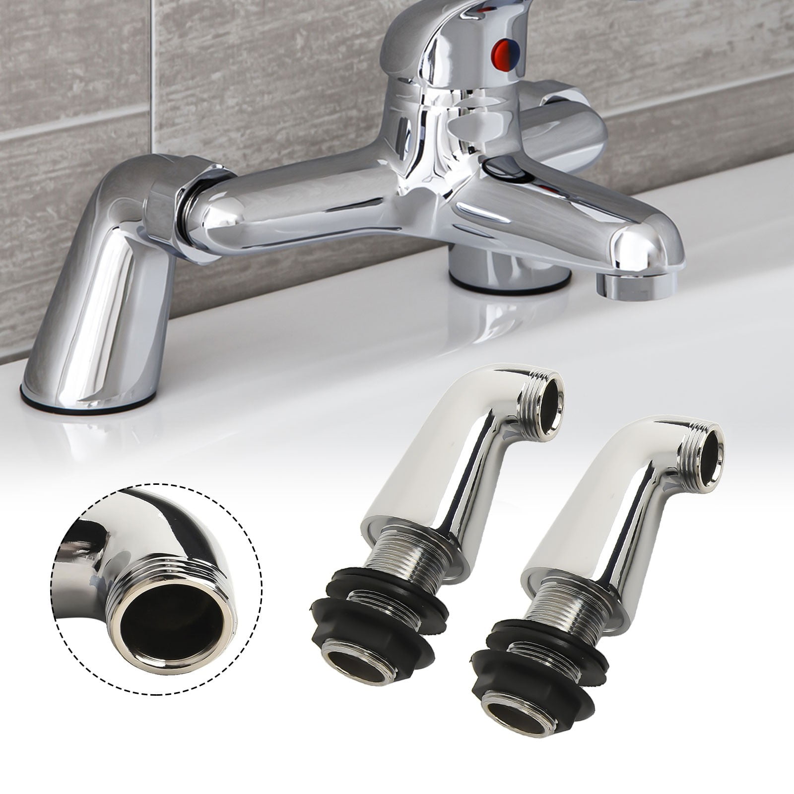 Bathroom Accessories 2Pcs Chrome Deck Mounted Bath Filler Shower Mixer ...