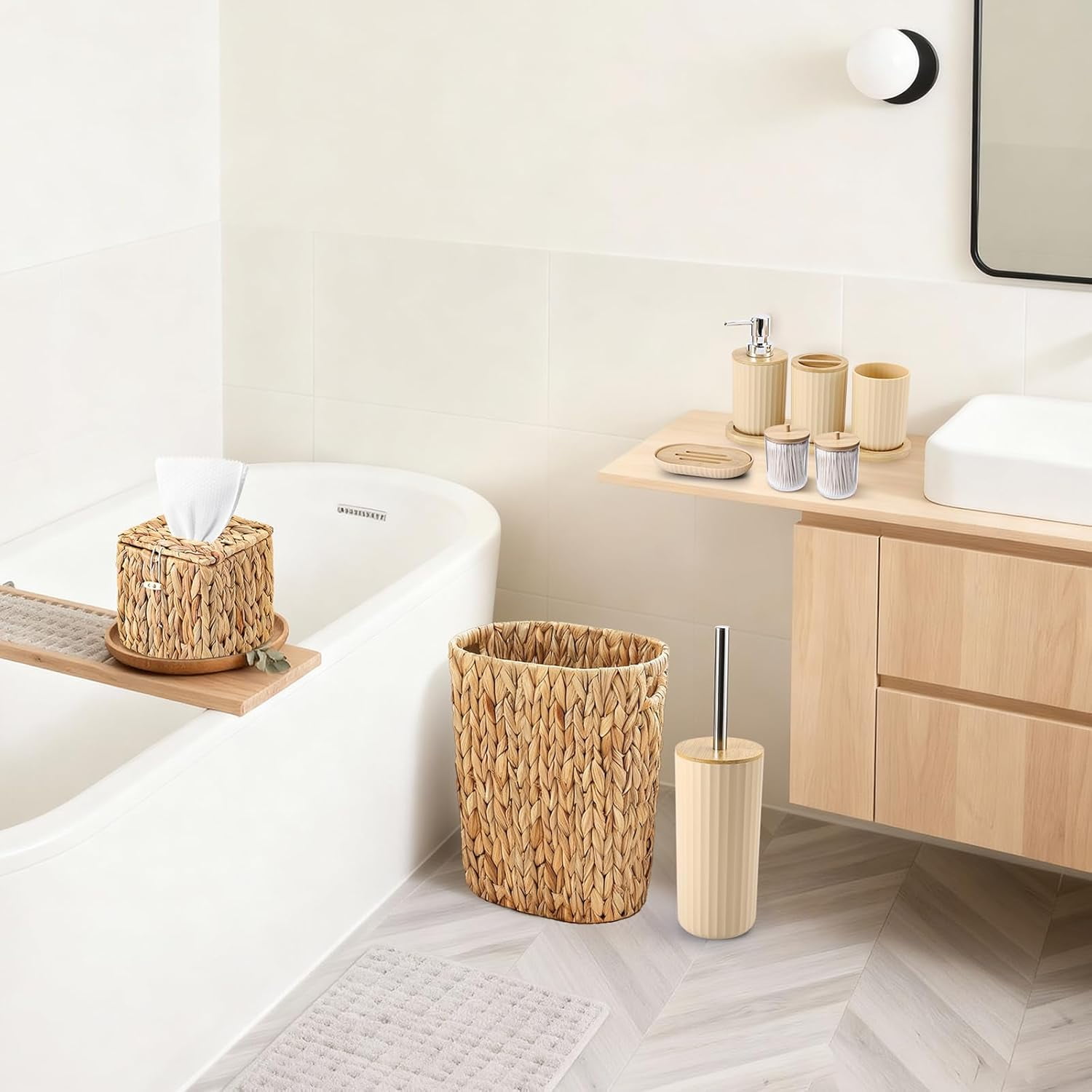 Bathroom Accessories Set,10PC Wicker Home Set with Trash Can, Tissue ...