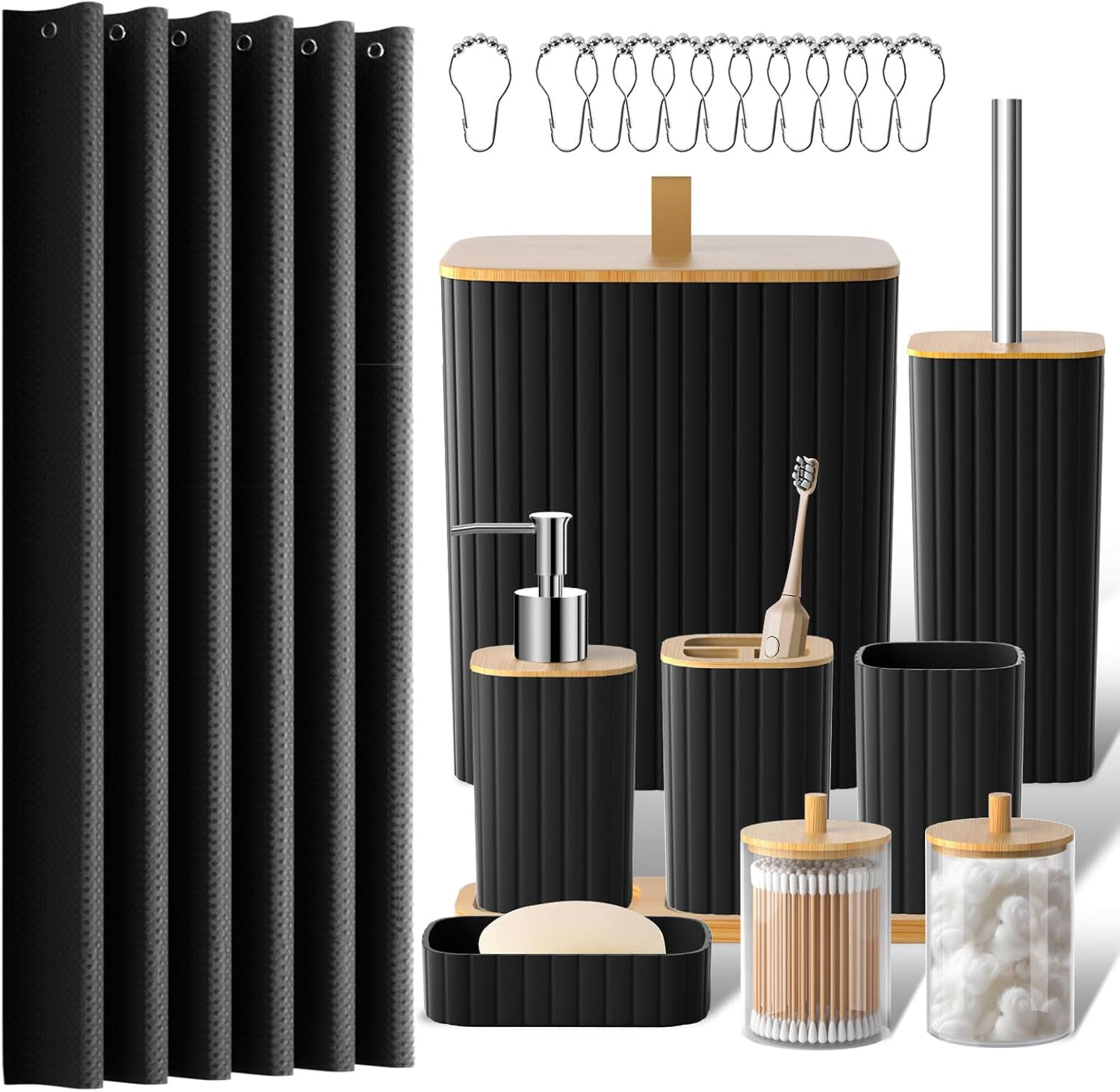 Bathroom Accessories Set - 22PCS Black Bathroom Set with Shower Curtain ...
